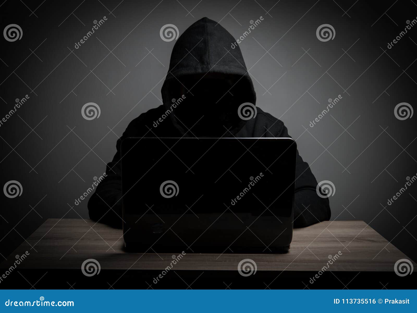 Hacker Work Front of His Laptop Computer with Dark Face. Stock Photo ...