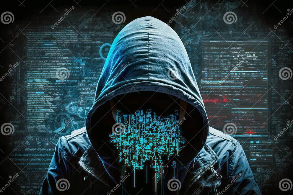 Hacker at Work with Gui Around. Generative AI. Stock Illustration ...