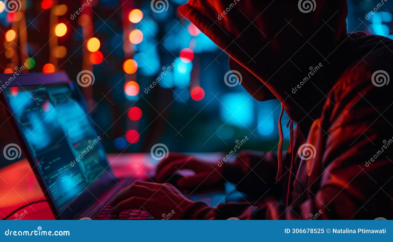 Hacker Working with Computer Cyber Crime Concept Stock Illustration ...