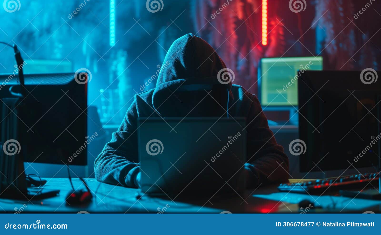 Hacker Working with Computer Cyber Crime Concept Stock Illustration ...
