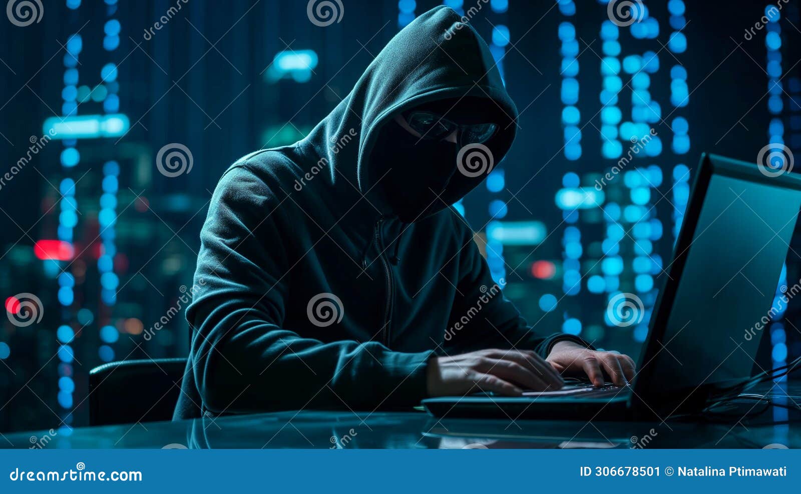 Hacker Working with Computer Cyber Crime Concept Stock Illustration ...