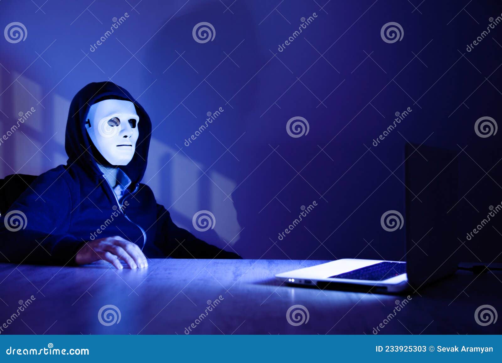 Hacker Working in Computer on Dark Room. Stock Image - Image of data ...