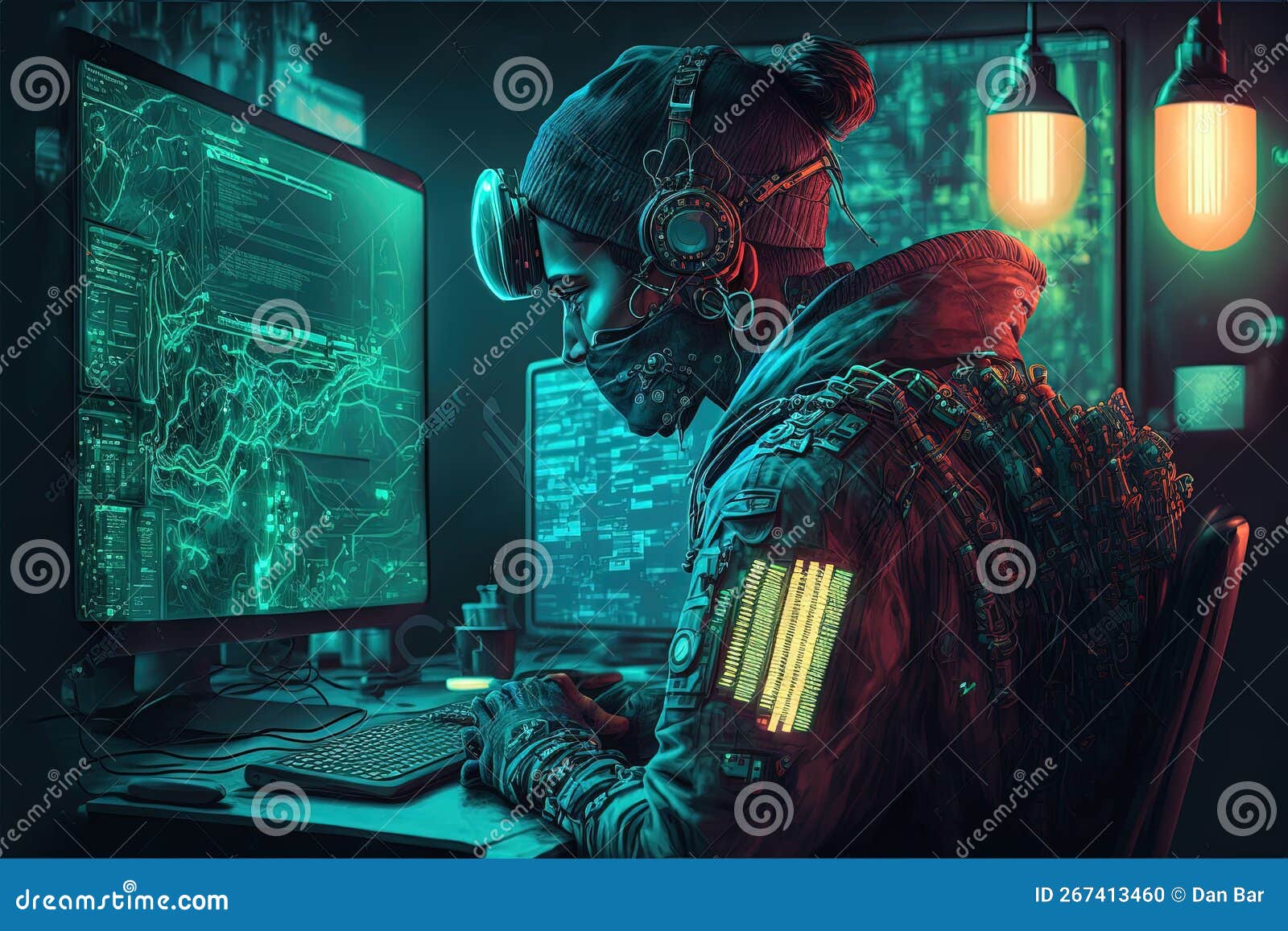 A Hacker Working On Computerinternet Security Network Programming Generative Ai Stock