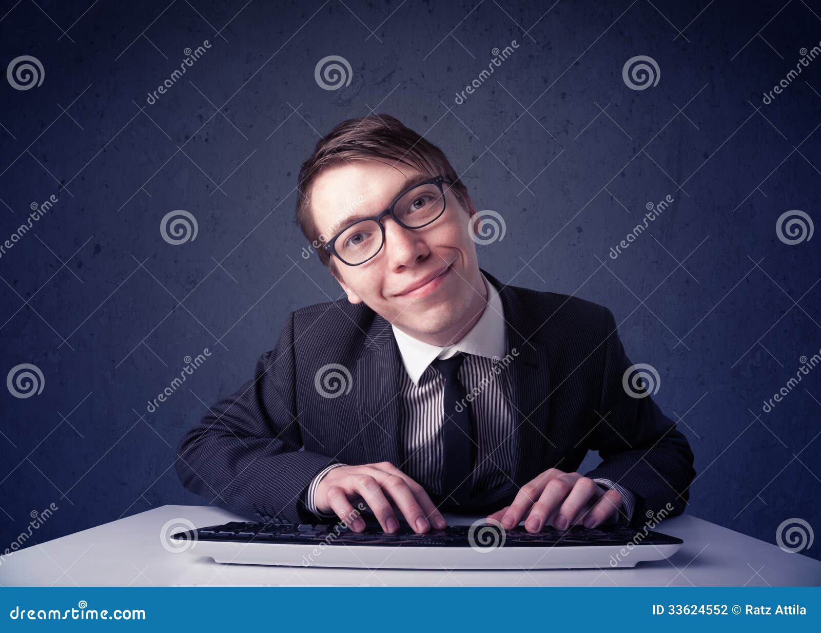 Hacker Working with Keyboard on Blue Background Stock Photo - Image of ...