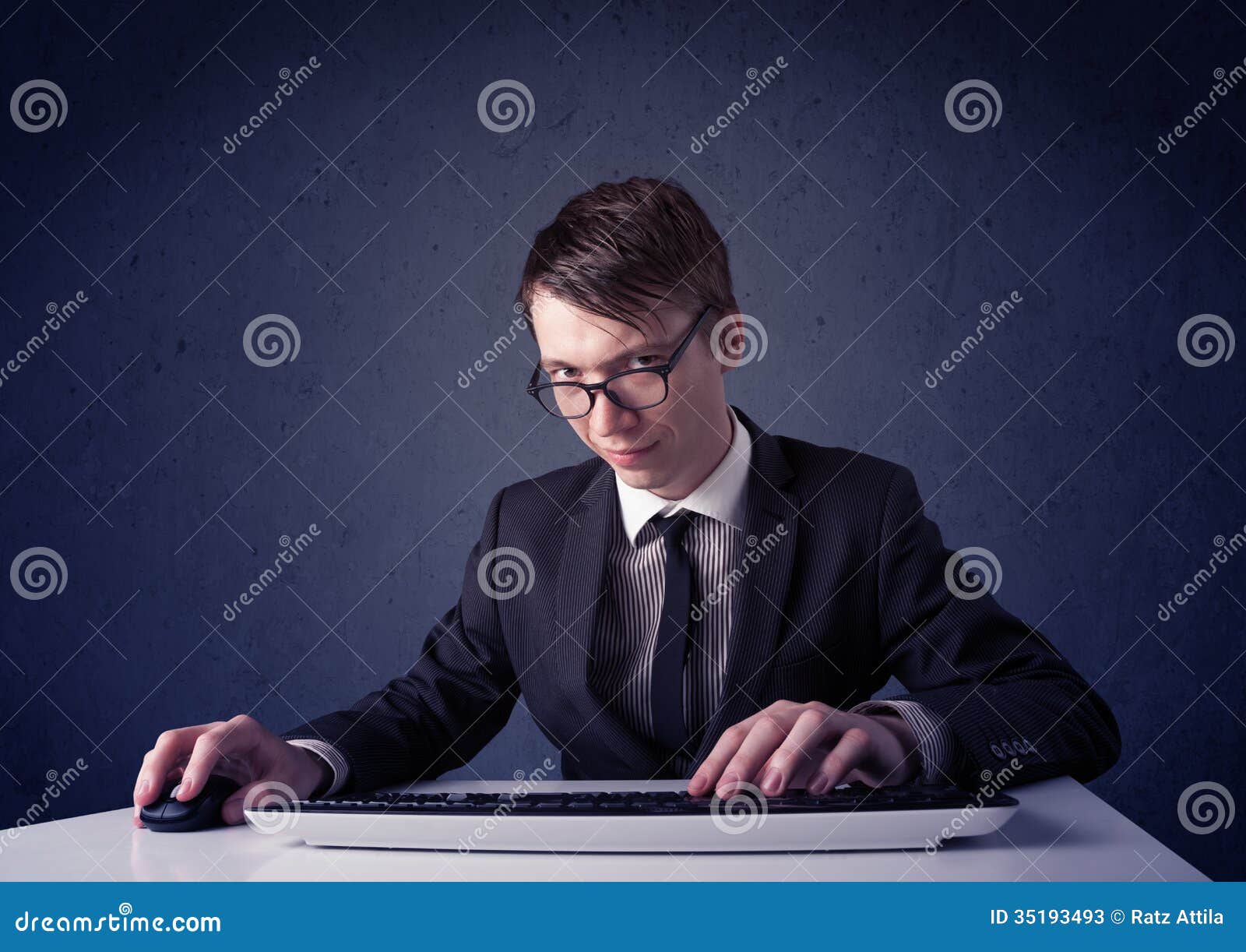 Hacker Working with Keyboard on Blue Background Stock Image - Image of ...
