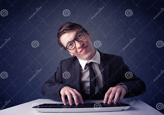 Hacker Working with Keyboard on Blue Background Stock Image - Image of ...