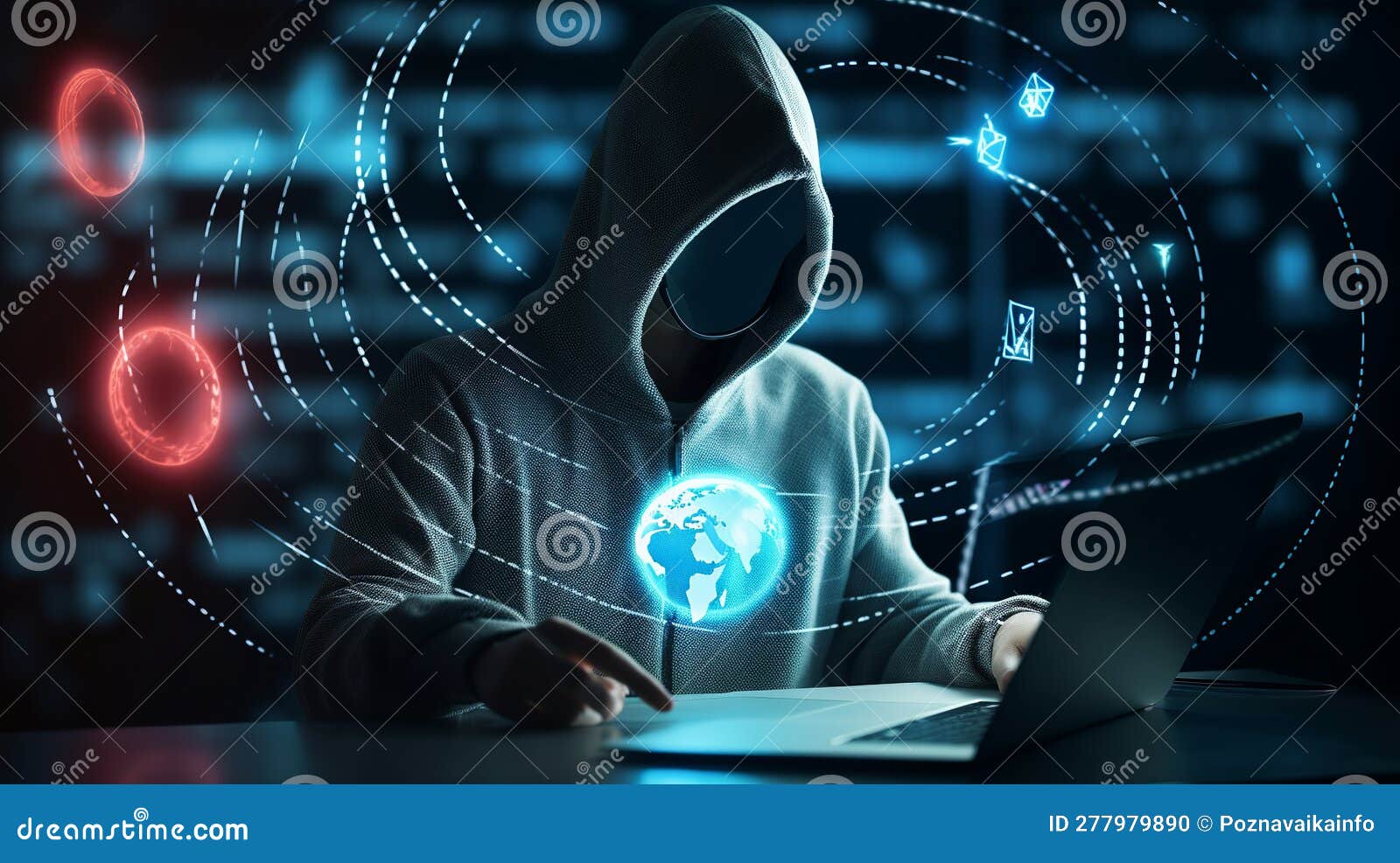 A Hacker, Working on a Laptop with a Glowing Globe Visible Behind Them ...