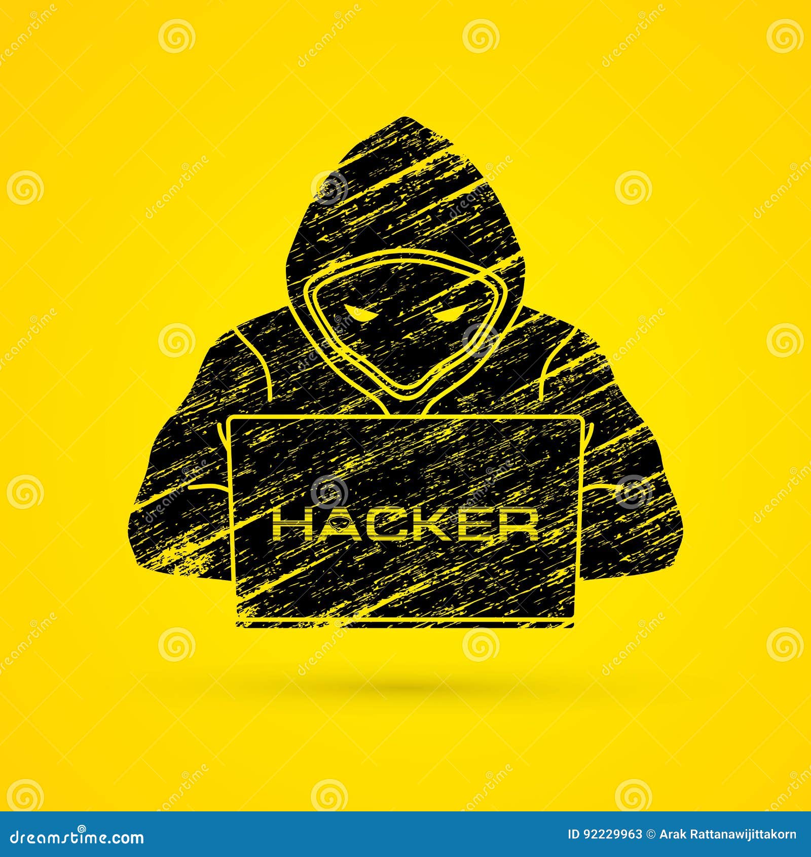 Hacker working on laptop stock vector. Illustration of mask - 92229963