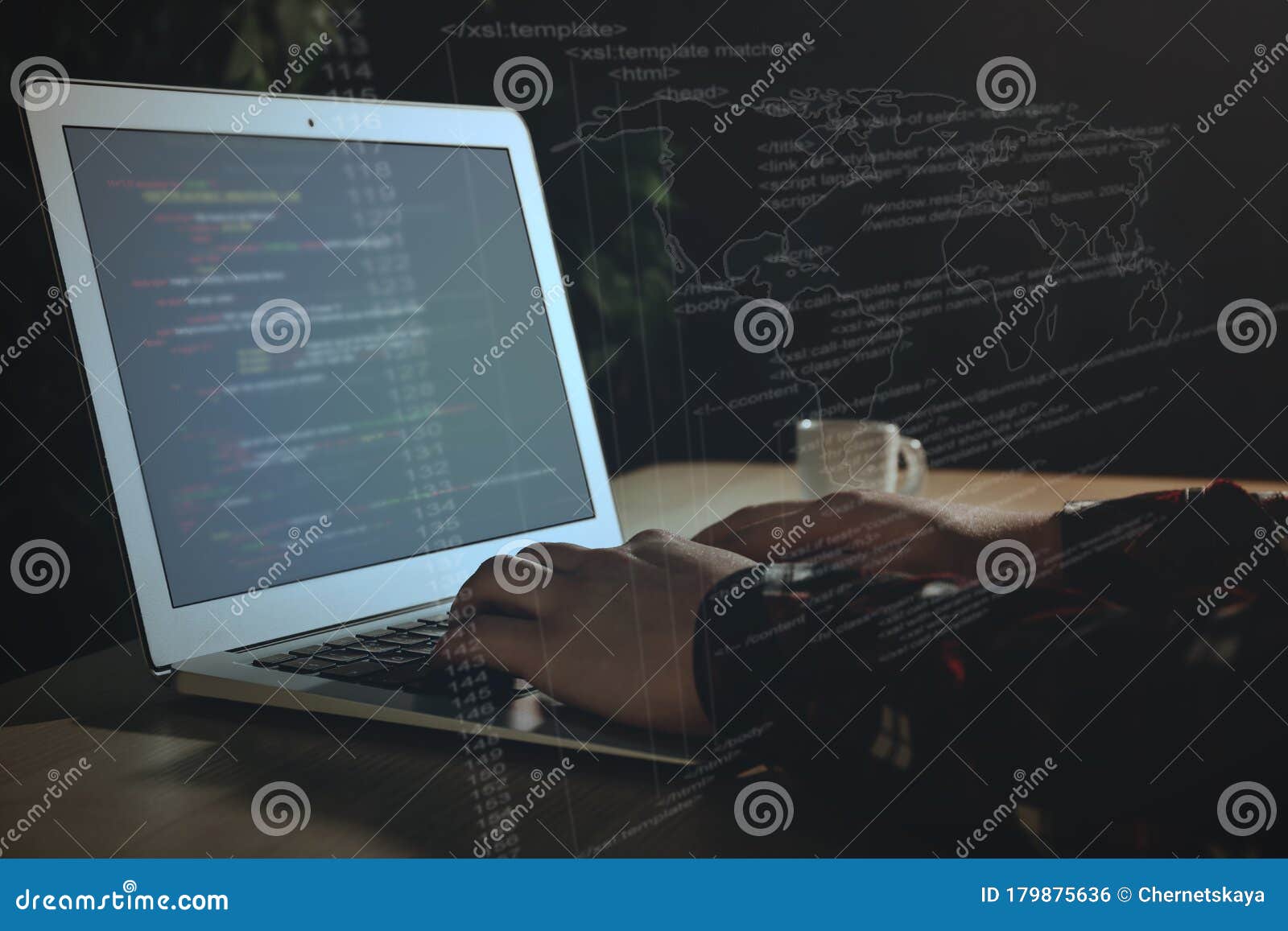 Hacker Working with Laptop at Table. Cyber Attack Stock Photo - Image ...