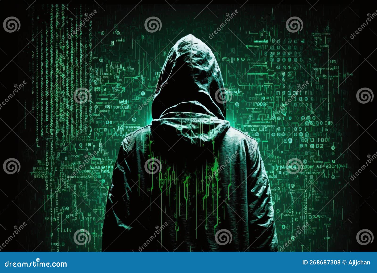 Hacker Matrix. Spy Binary Code. Cybercrime In Cyberspace. Computer Data. Futuristic Robot AI ...