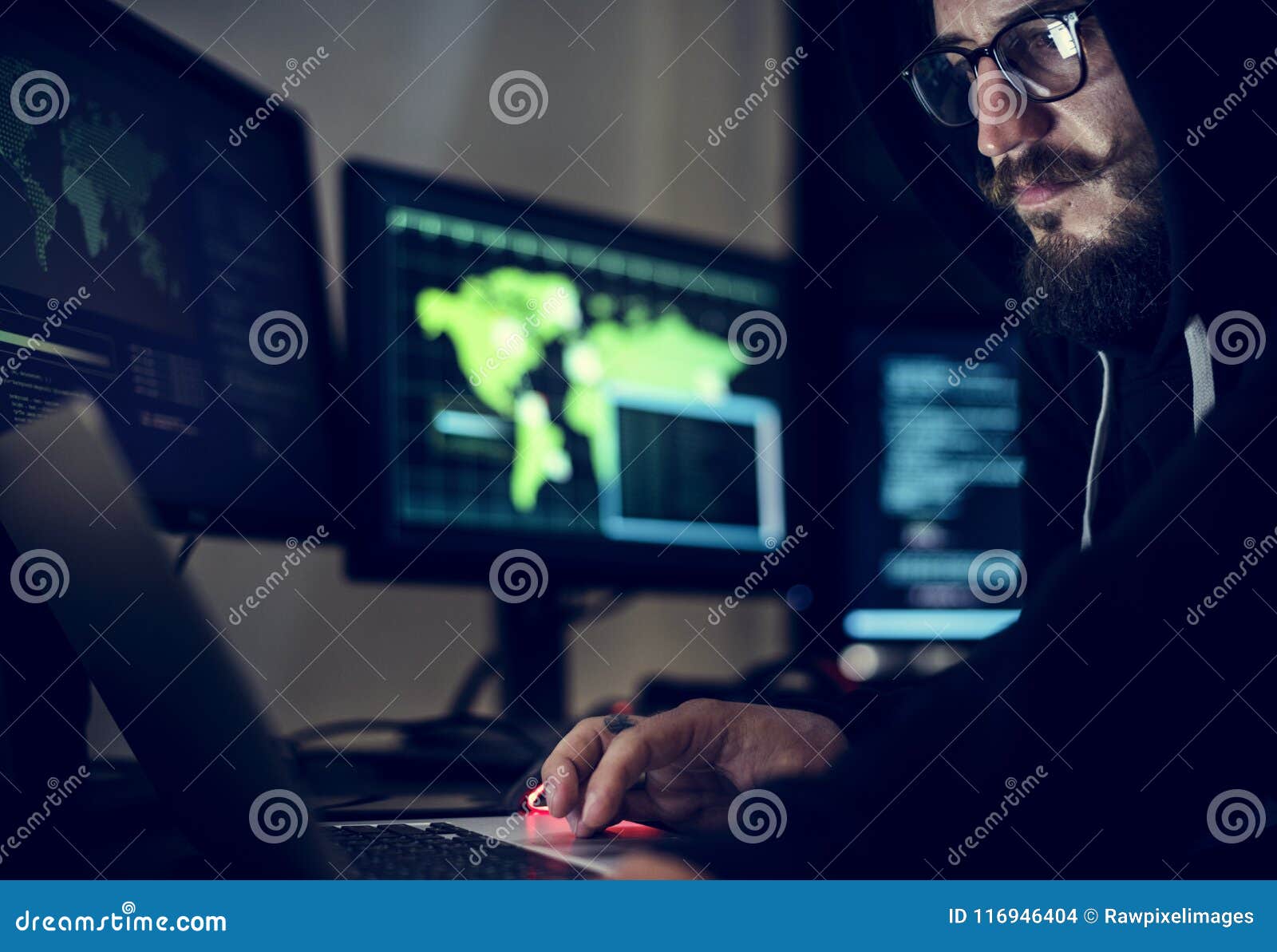 Hacker Working Using Computer with Codes Stock Photo - Image of codes ...