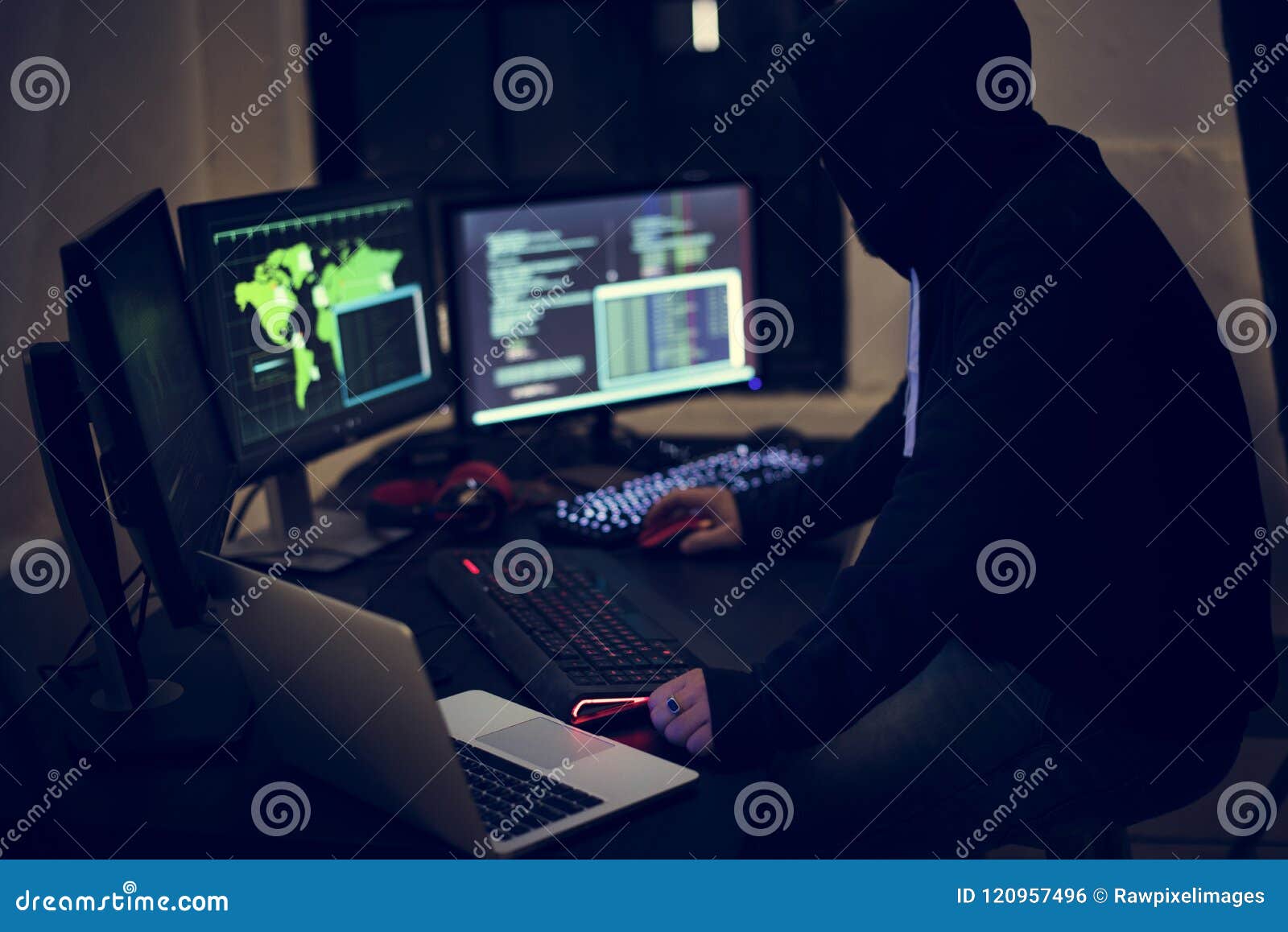 Hacker Working Using Computer with Codes Stock Photo - Image of working ...