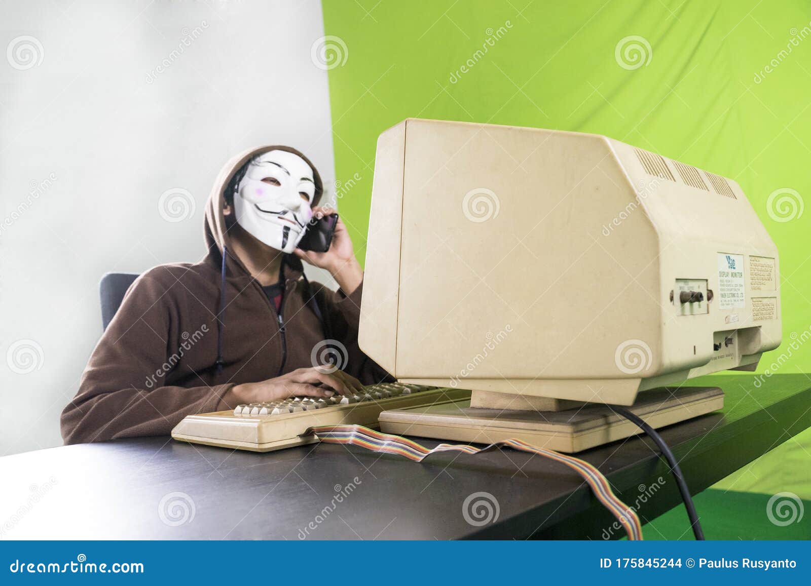 Hacker Working with Vendetta Mask Editorial Stock Image - Image of ...