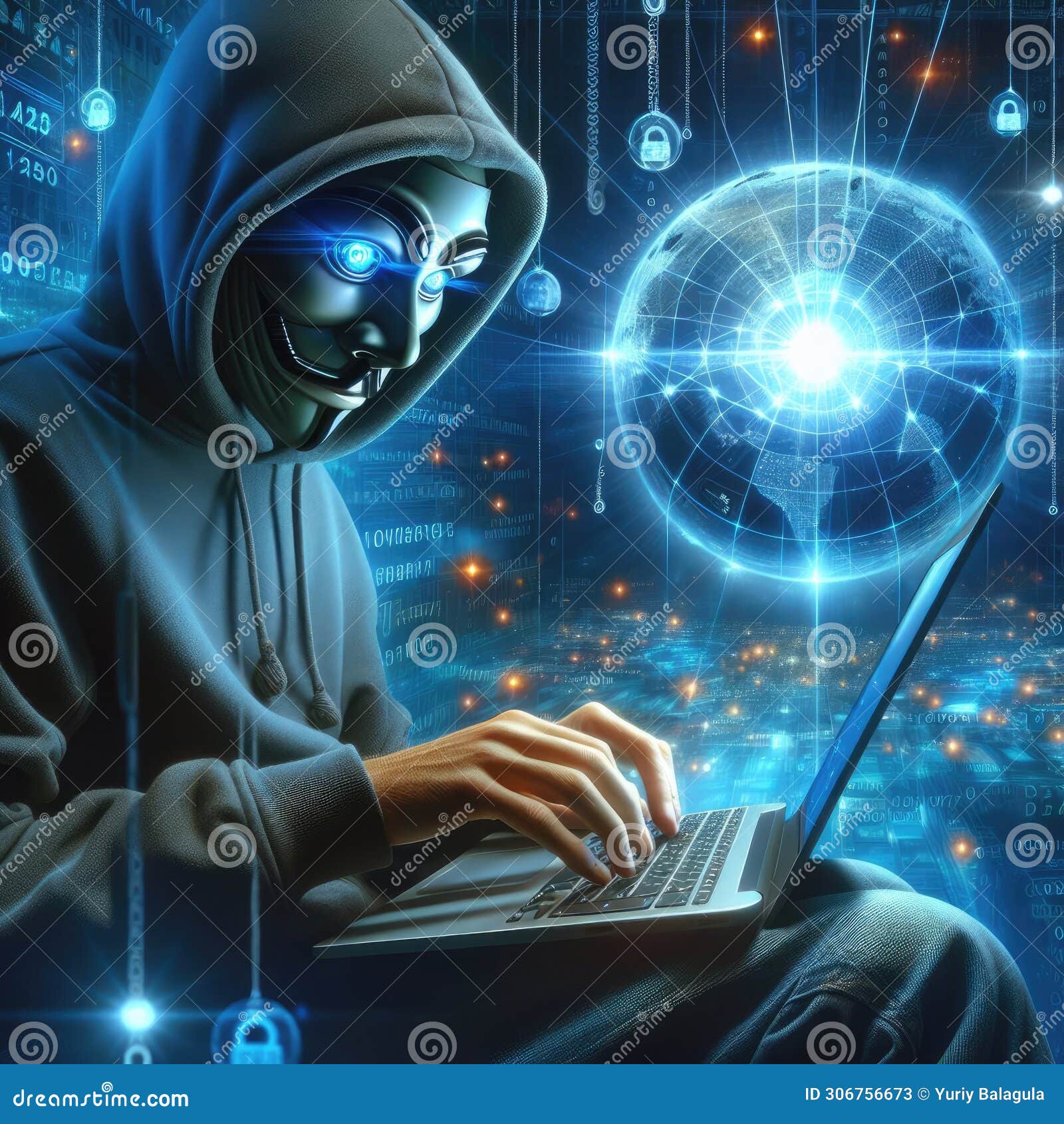The Hacker Works in Virtual Space. Conceptual Image Stock Illustration ...