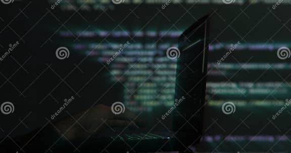 Hacker Writing Code Cracking Computer. Programming Code in the Background Stock Illustration ...