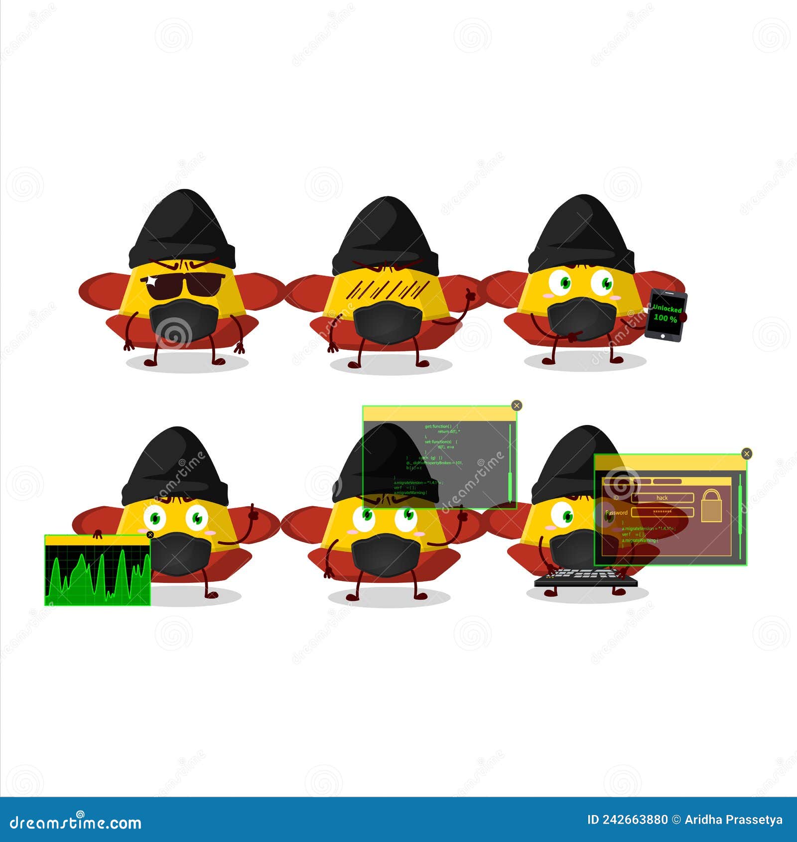 A Hacker Yellow Chinese Hat Character Mascot with Stock Vector ...