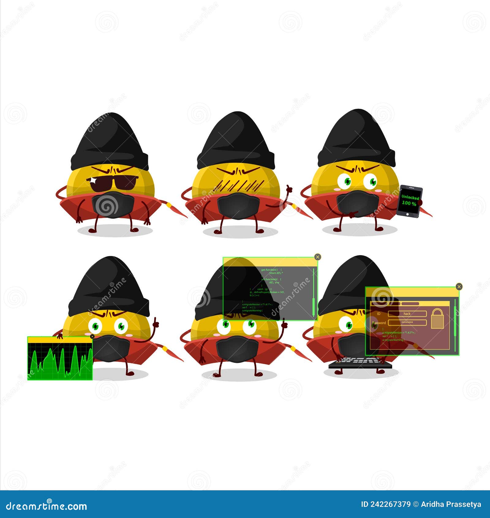 A Hacker Yellow Chinese Traditional Hat Character Mascot with Stock ...