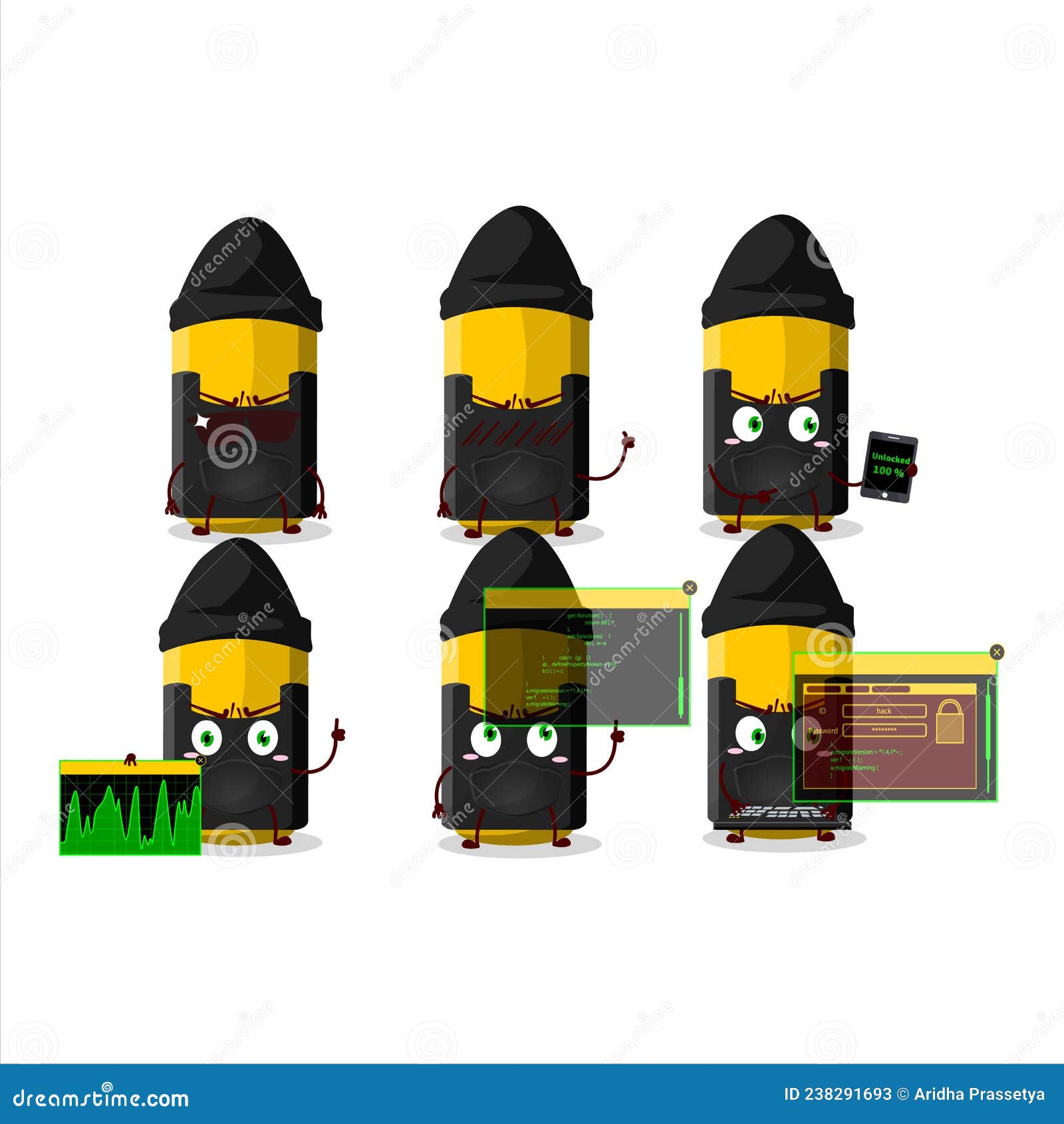 A Hacker Yellow Highlighter Character Mascot with Stock Vector ...