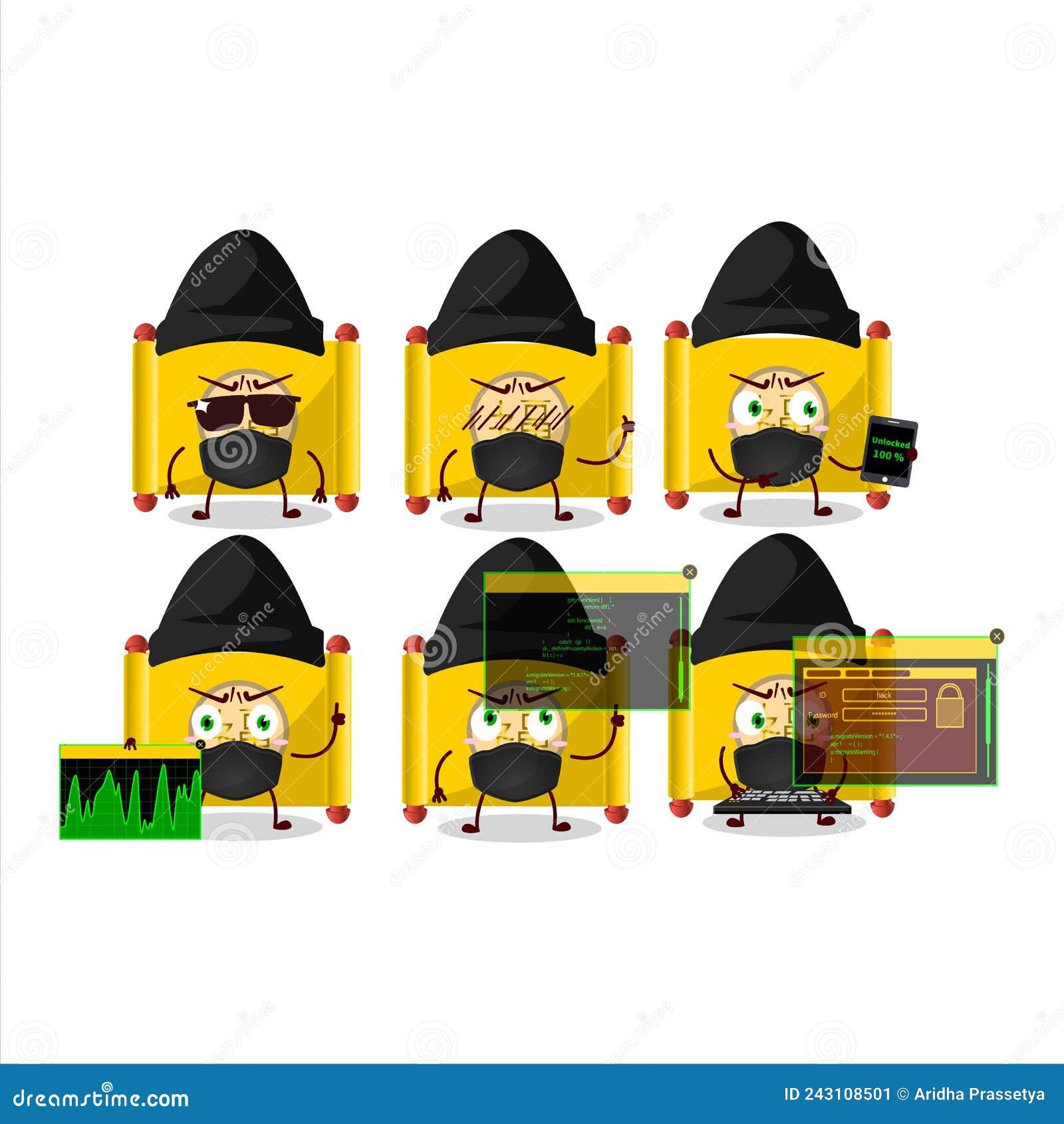 A Hacker Yellow Paper Roll Chinese Character Mascot with Stock Vector ...