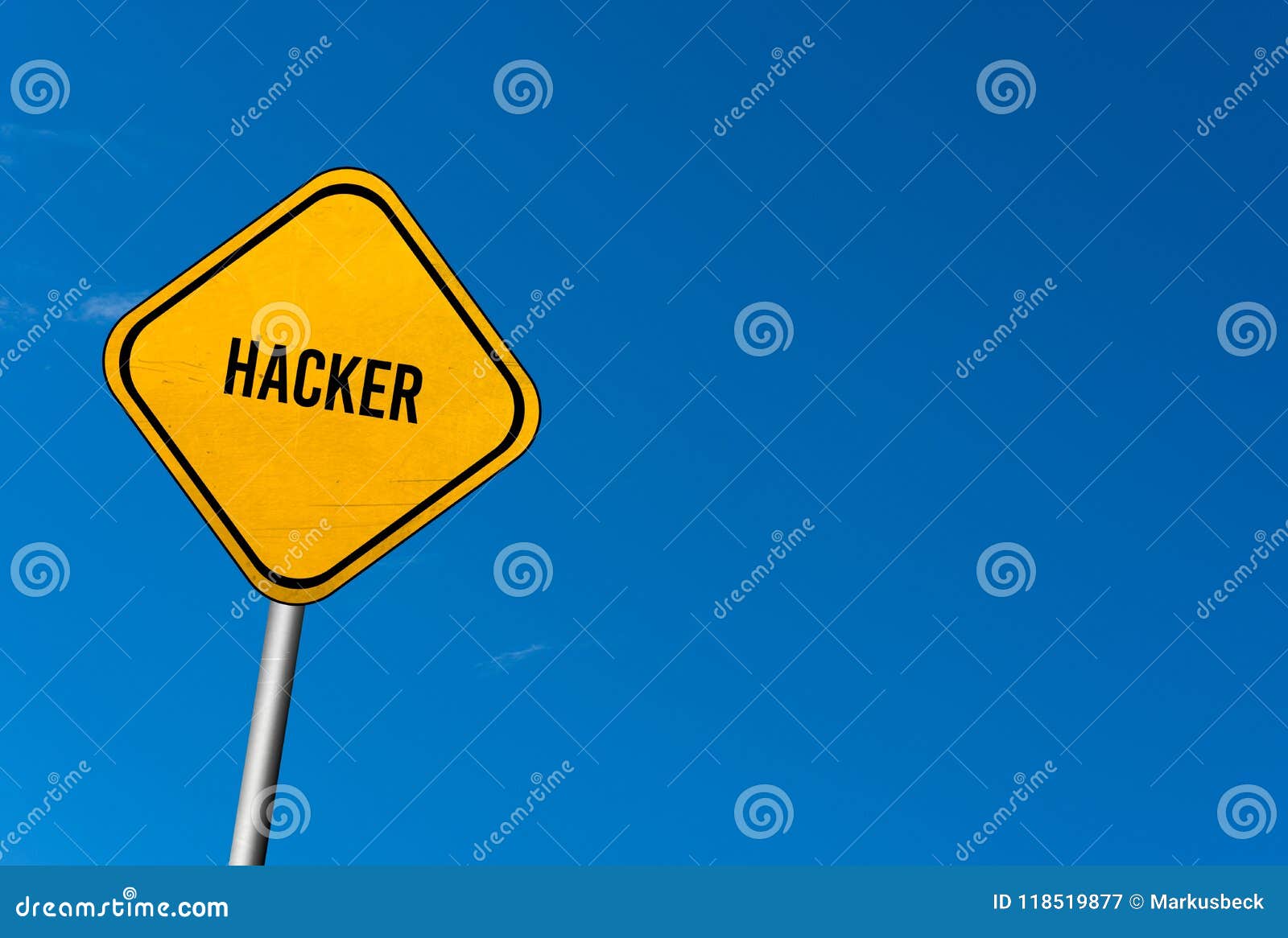Hacker - Yellow Sign with Blue Sky Stock Image - Image of advertising ...