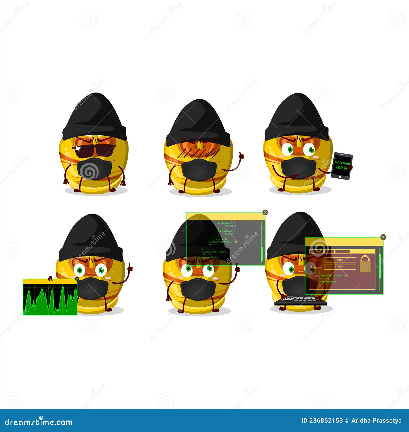 A Hacker Yellow Sugar Candy Character Mascot with Stock Vector ...