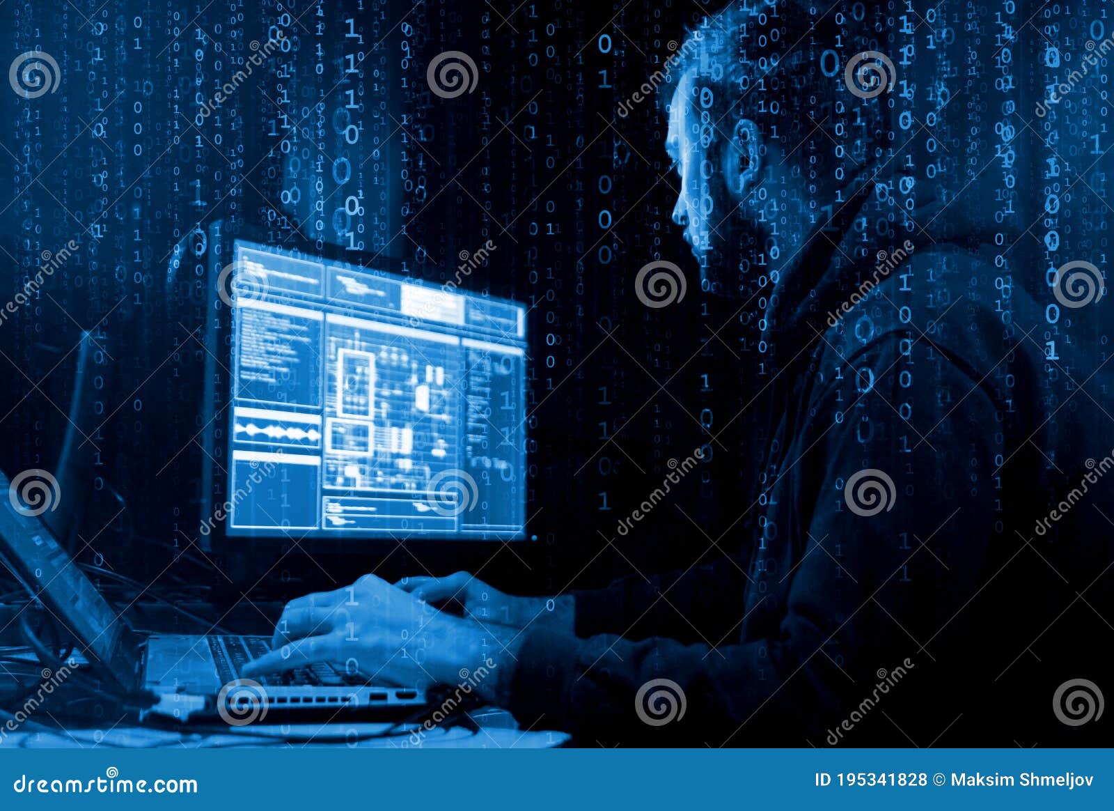 Hackers Breaking Into A Computer System. A Laptop With Codes To Break ...