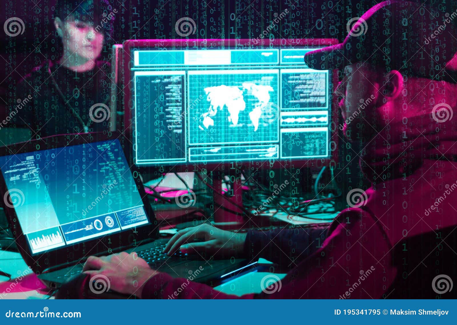 Hackers Breaking Server Using Computers. Cybercrime Concept. Stock ...