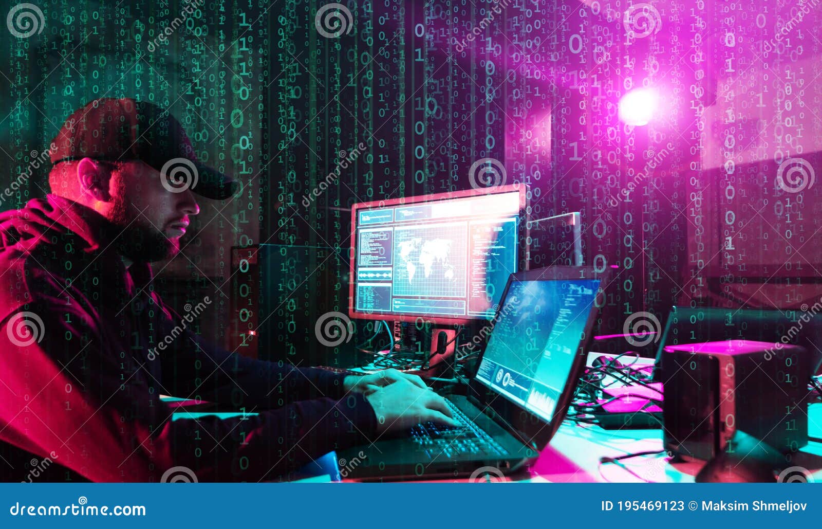 Hackers are Breaking Server Using Computers. Cybercrime Concept. Stock ...