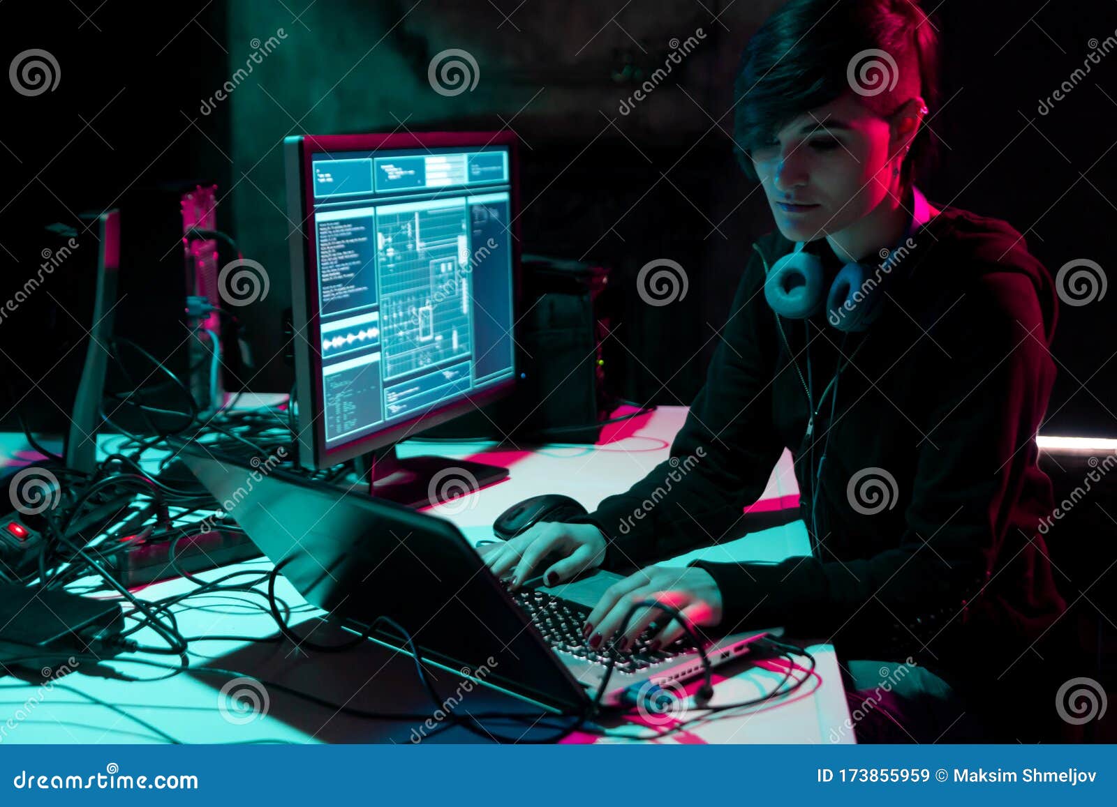 Hackers Breaking Into A Computer System. A Laptop With Codes To Break ...