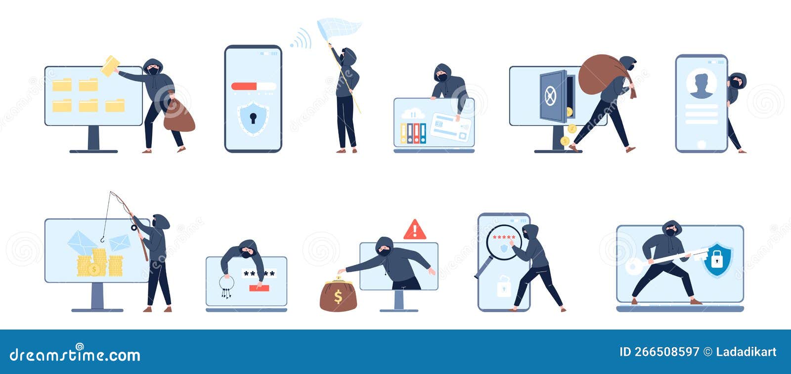 Hackers Characters Symbols Icons Collection Cartoon Vector ...