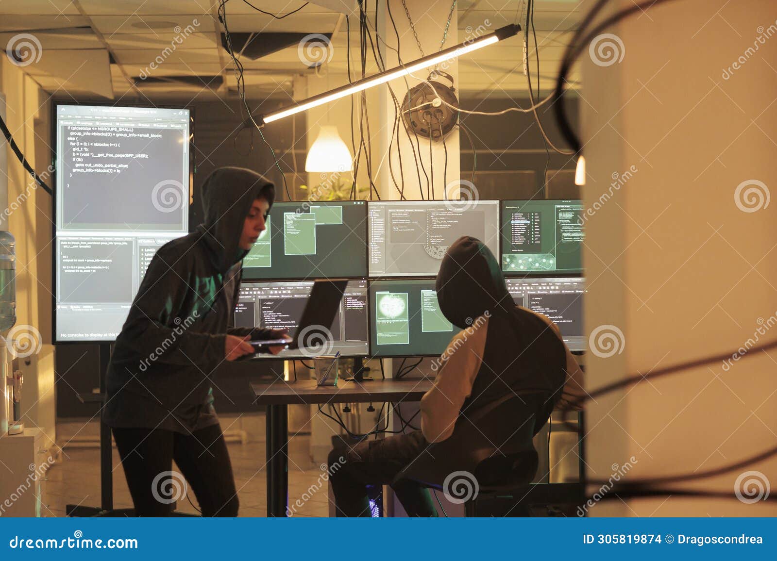 Hackers Coding Spyware Cracking Database Password Data Breach Stock