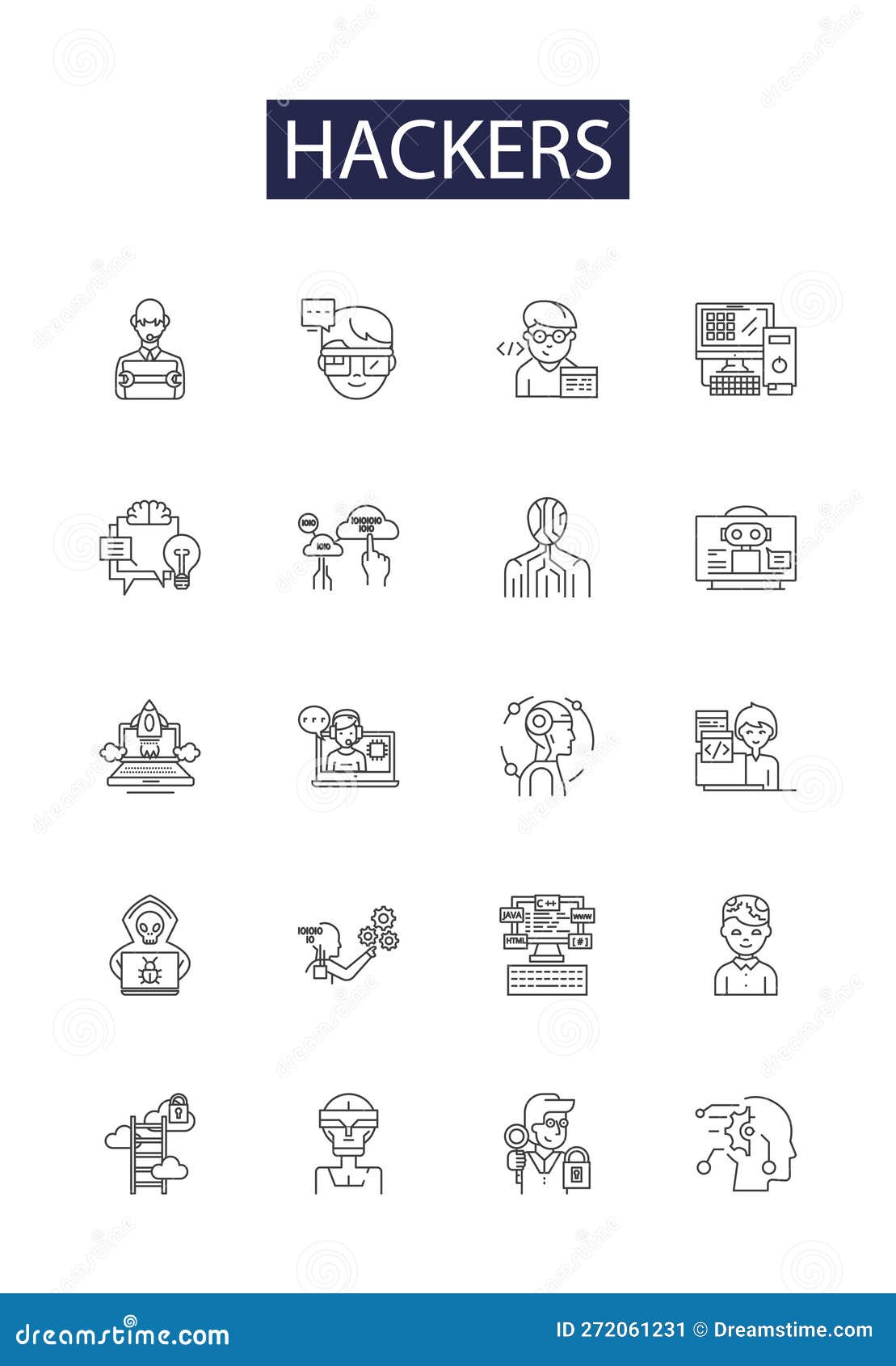 Hackers Line Vector Icons and Signs. Internet, Computer, Data, Security ...
