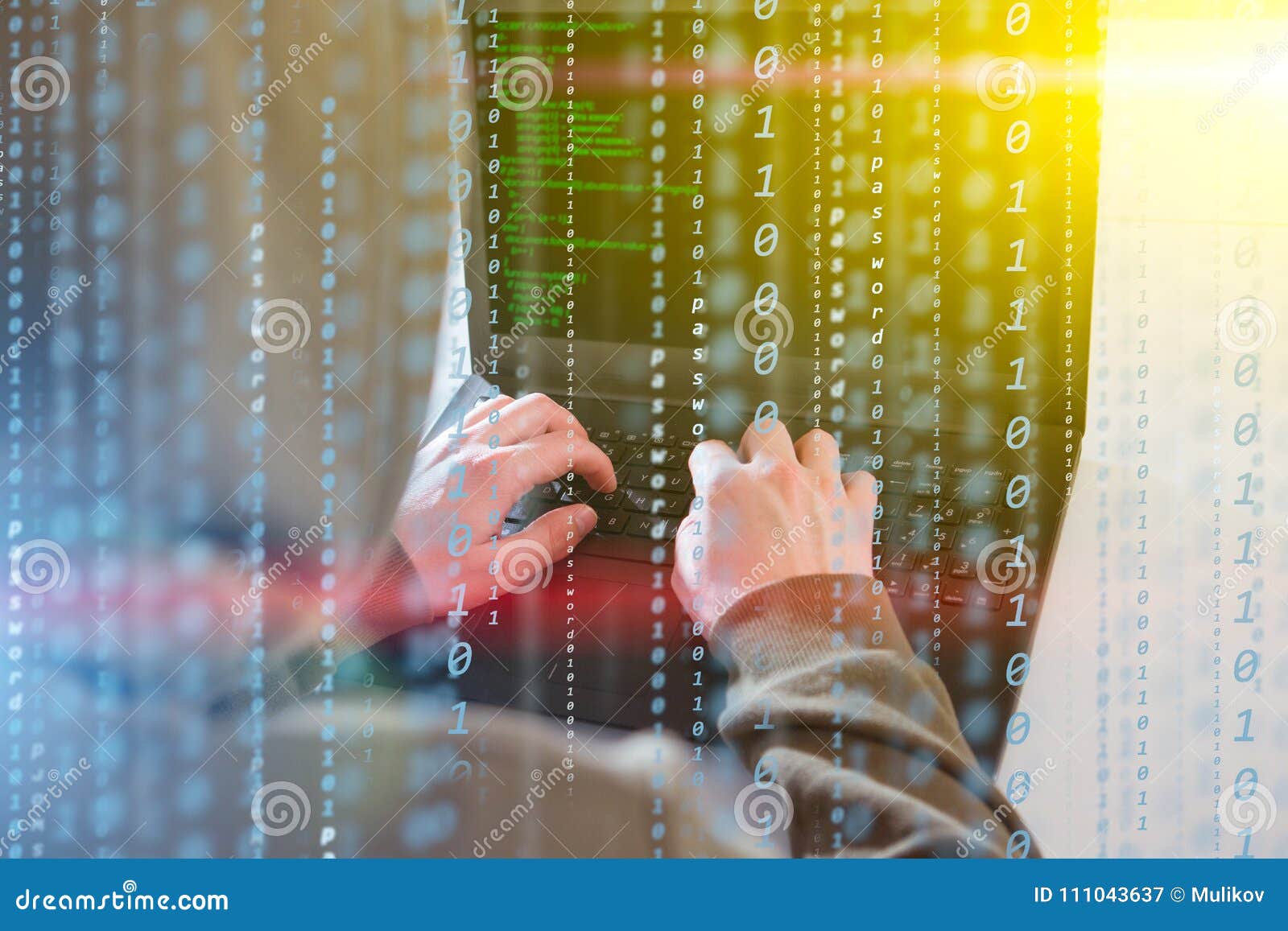 Hackers Programmer Look On Screen And Writes The Program Code Hack