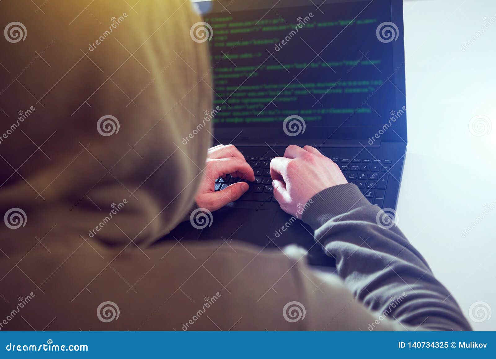 Hackers Programmer Look On Screen And Writes The Program Code Hack