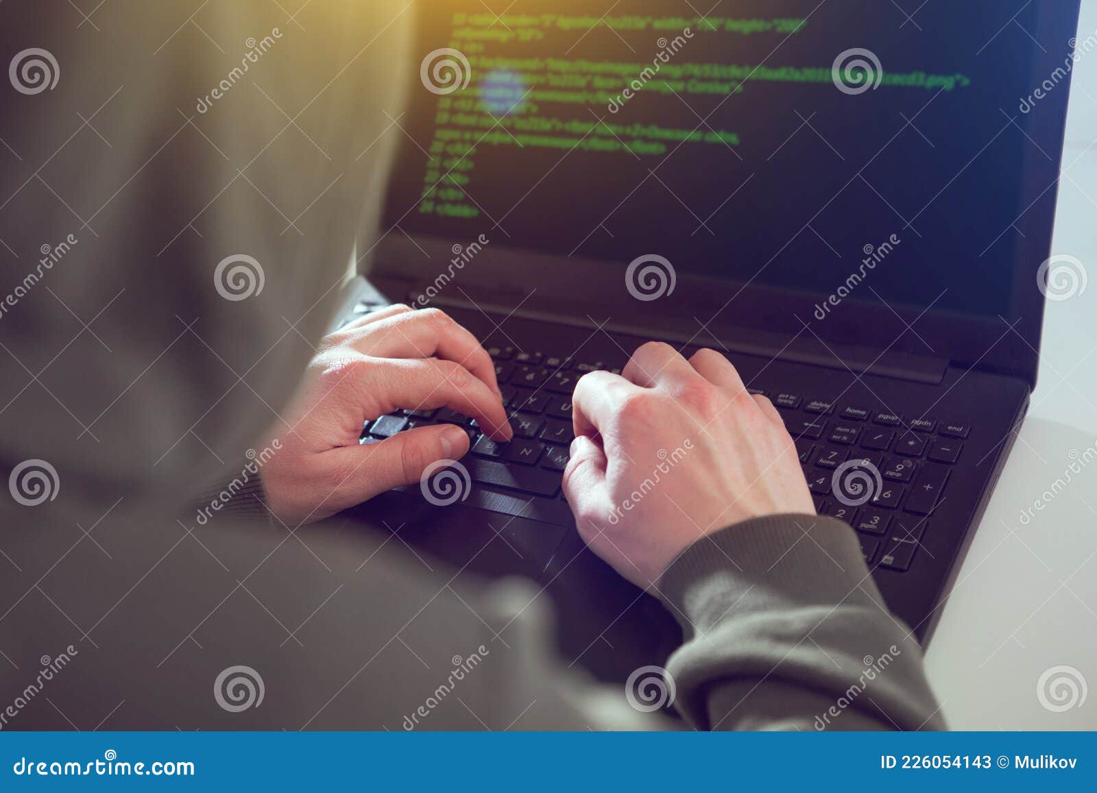 Hackers Programmer Look On Screen And Writes The Program Code Hack
