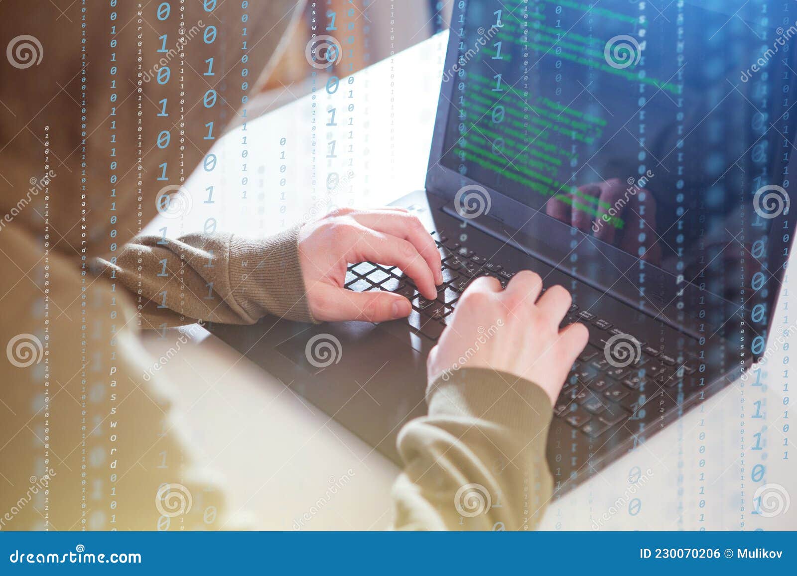 Hackers Programmer Look on Screen and Writes the Program Code Hack ...