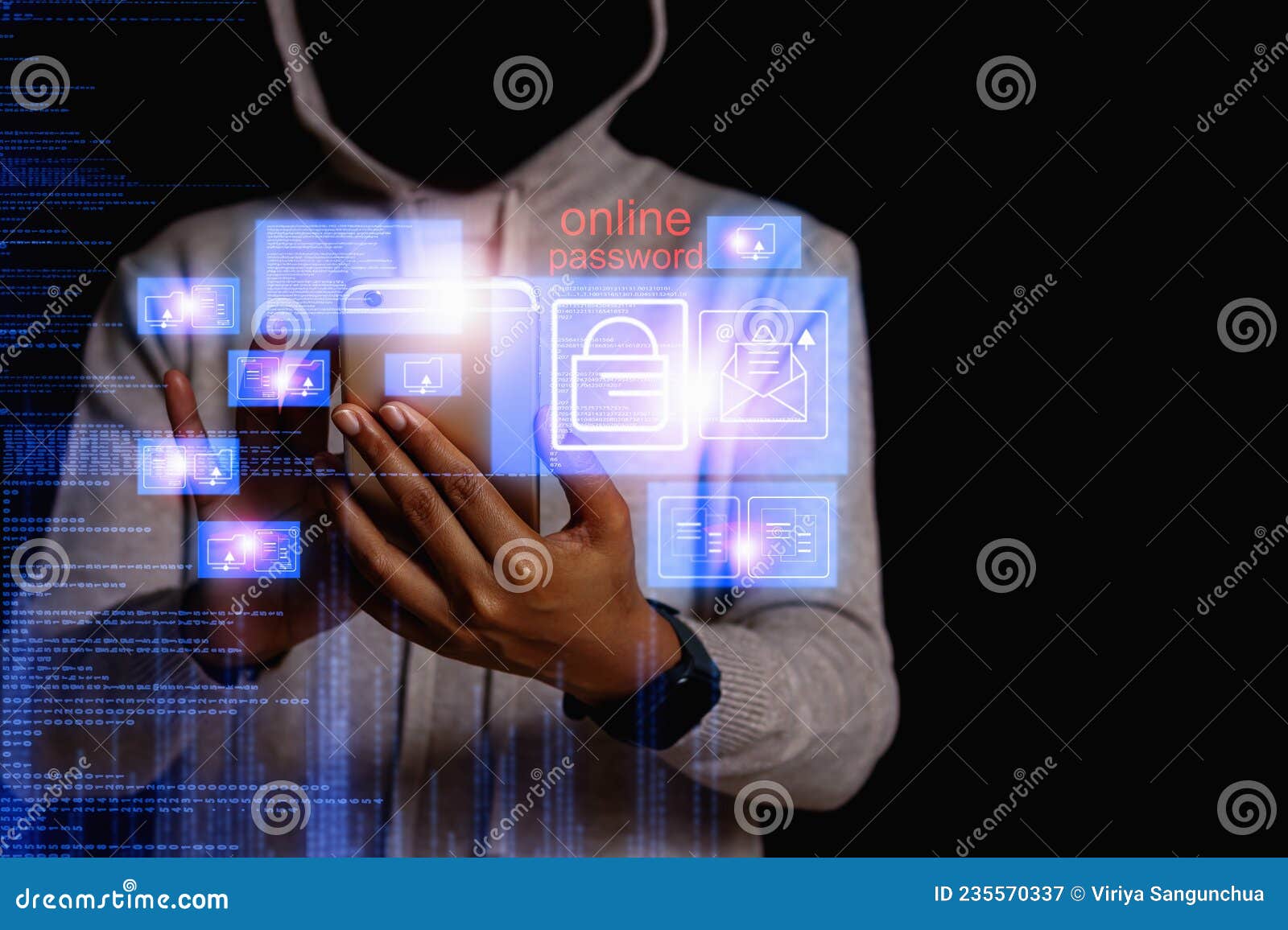 Hackers Type and Search for Codes and Data. Stock Image - Image of ...