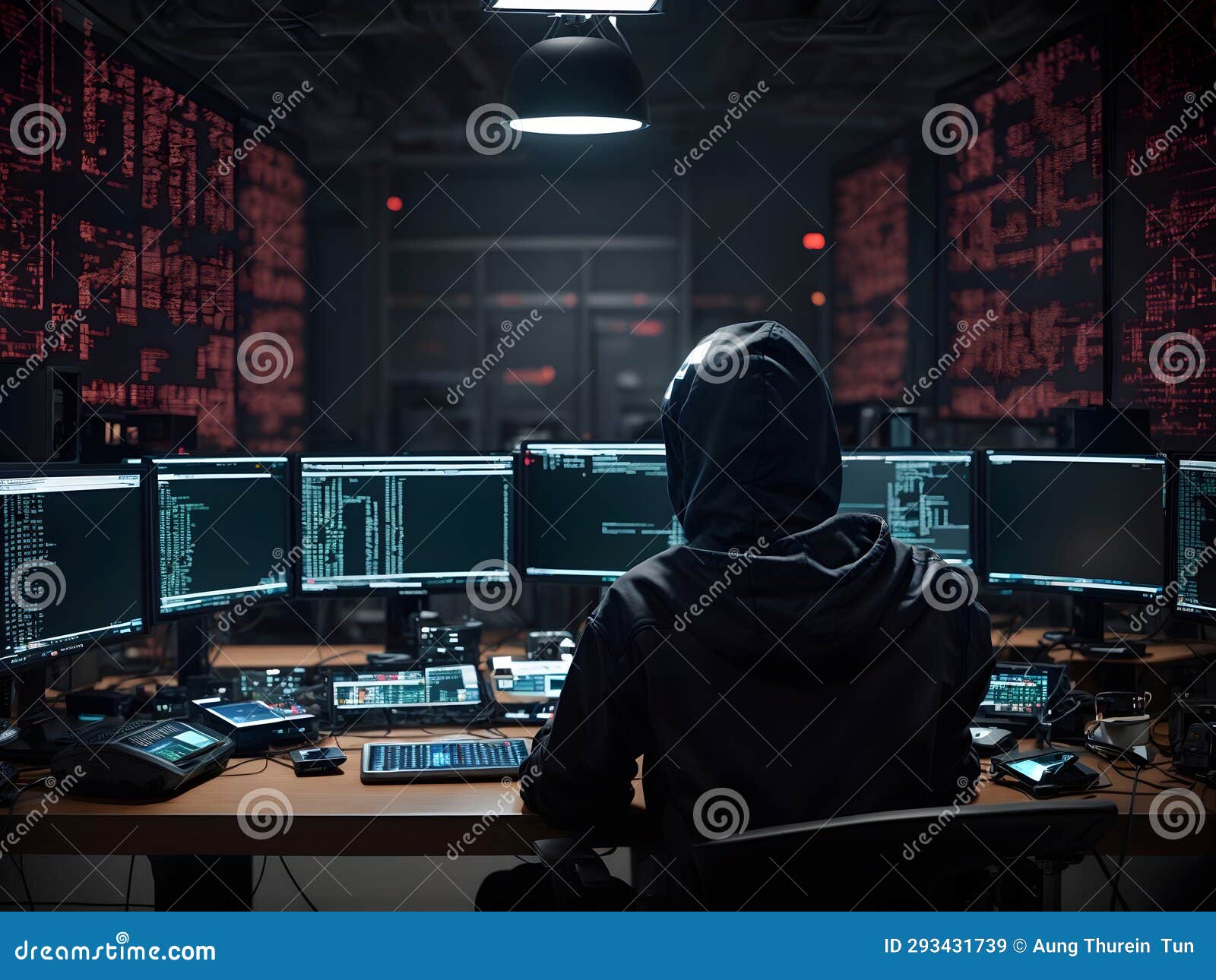 Hackers Using Laptops with Binary Codes Digital Interfaces Stock Image - Image of desk, blue ...