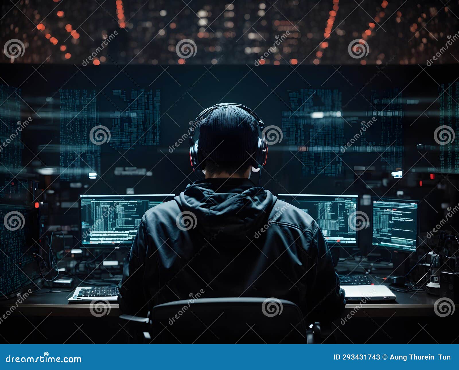 Hackers Using Laptops with Binary Codes Digital Interfaces Stock Image - Image of desktop, blue ...