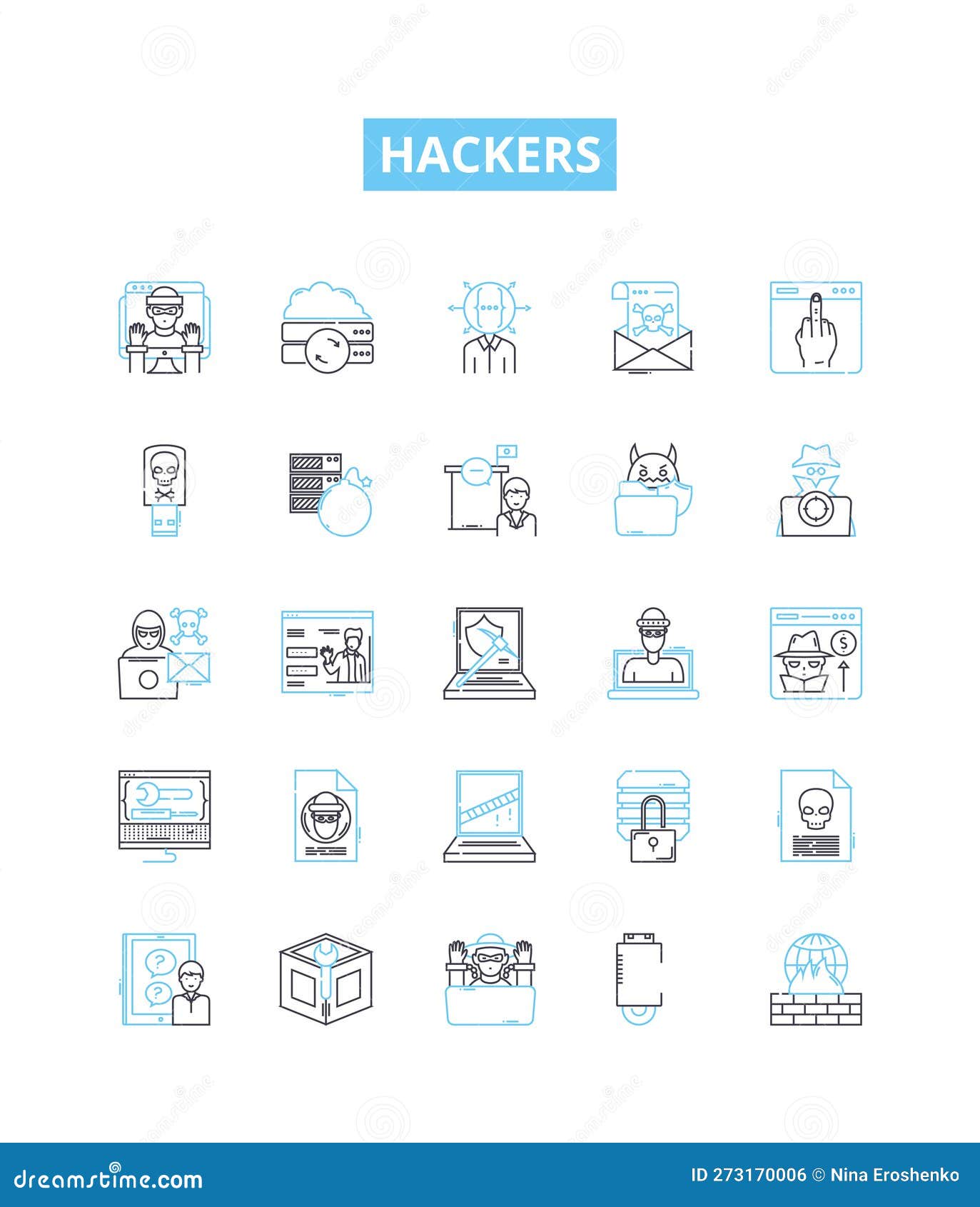 Hackers Vector Line Icons Set. Hacking, Cracker, Malware, Virus ...