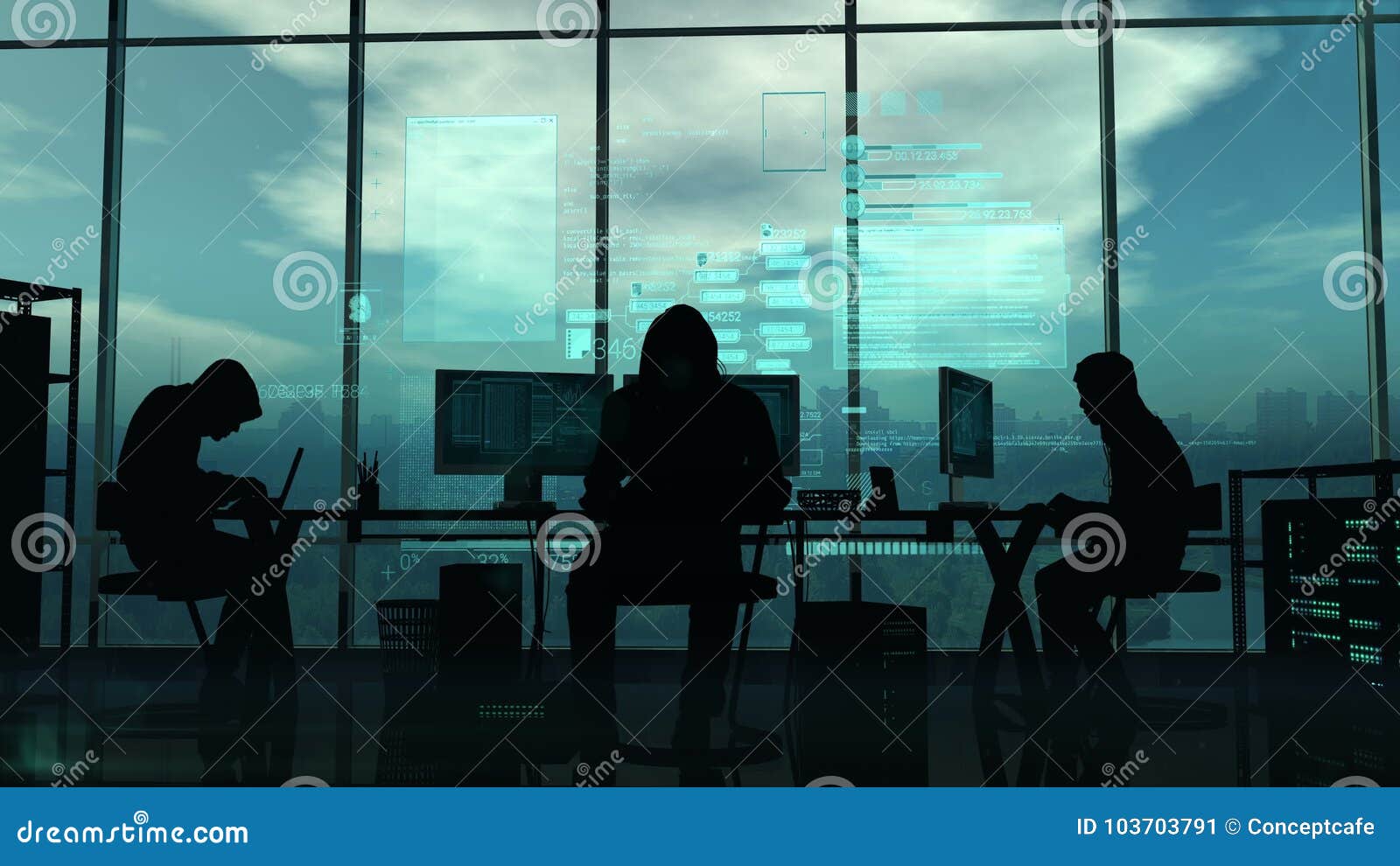 Hackers at Work on the Blue Background Stock Video - Video of ...
