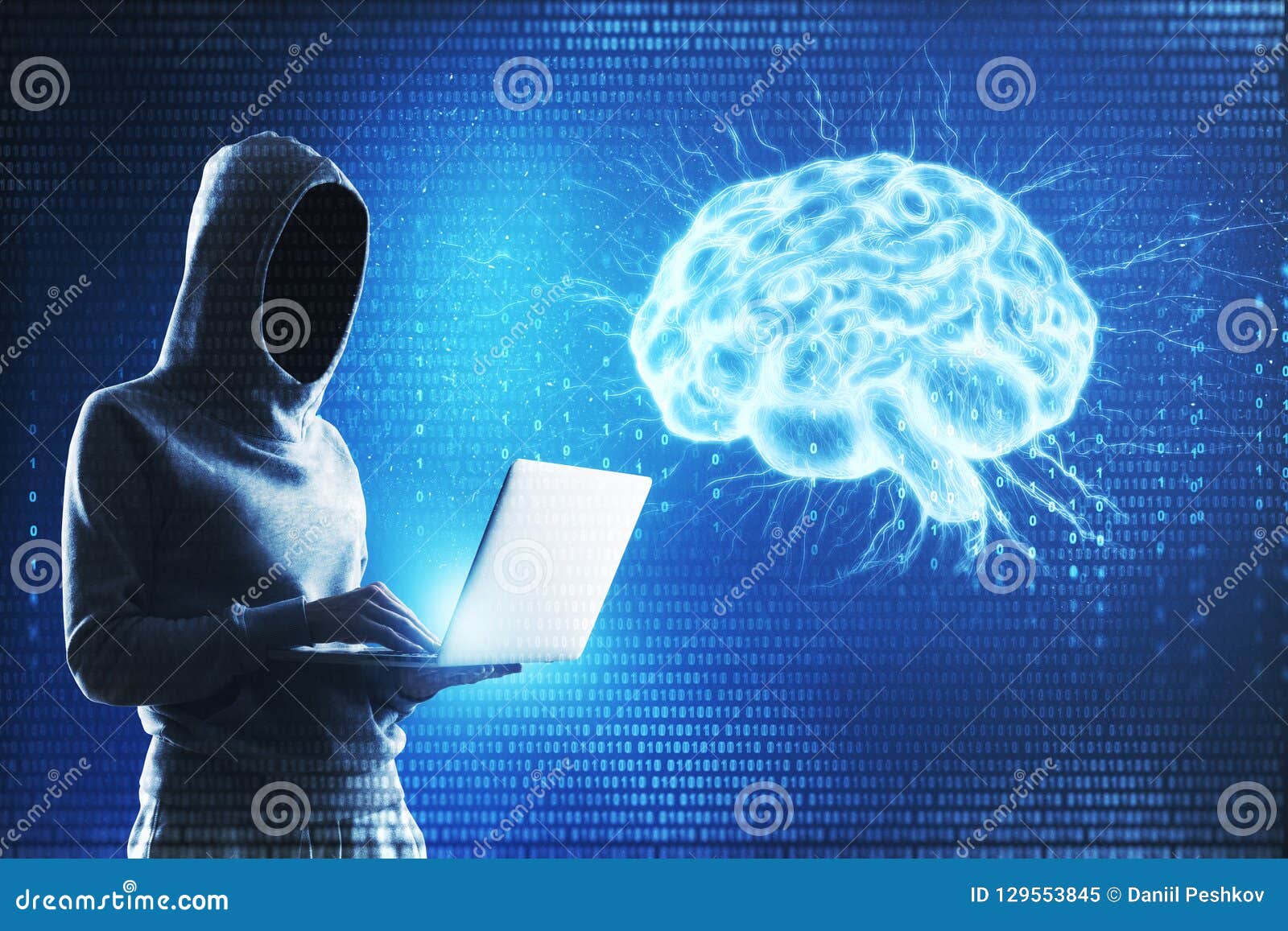 Hacking and ai concept stock illustration. Illustration of hand - 129553845