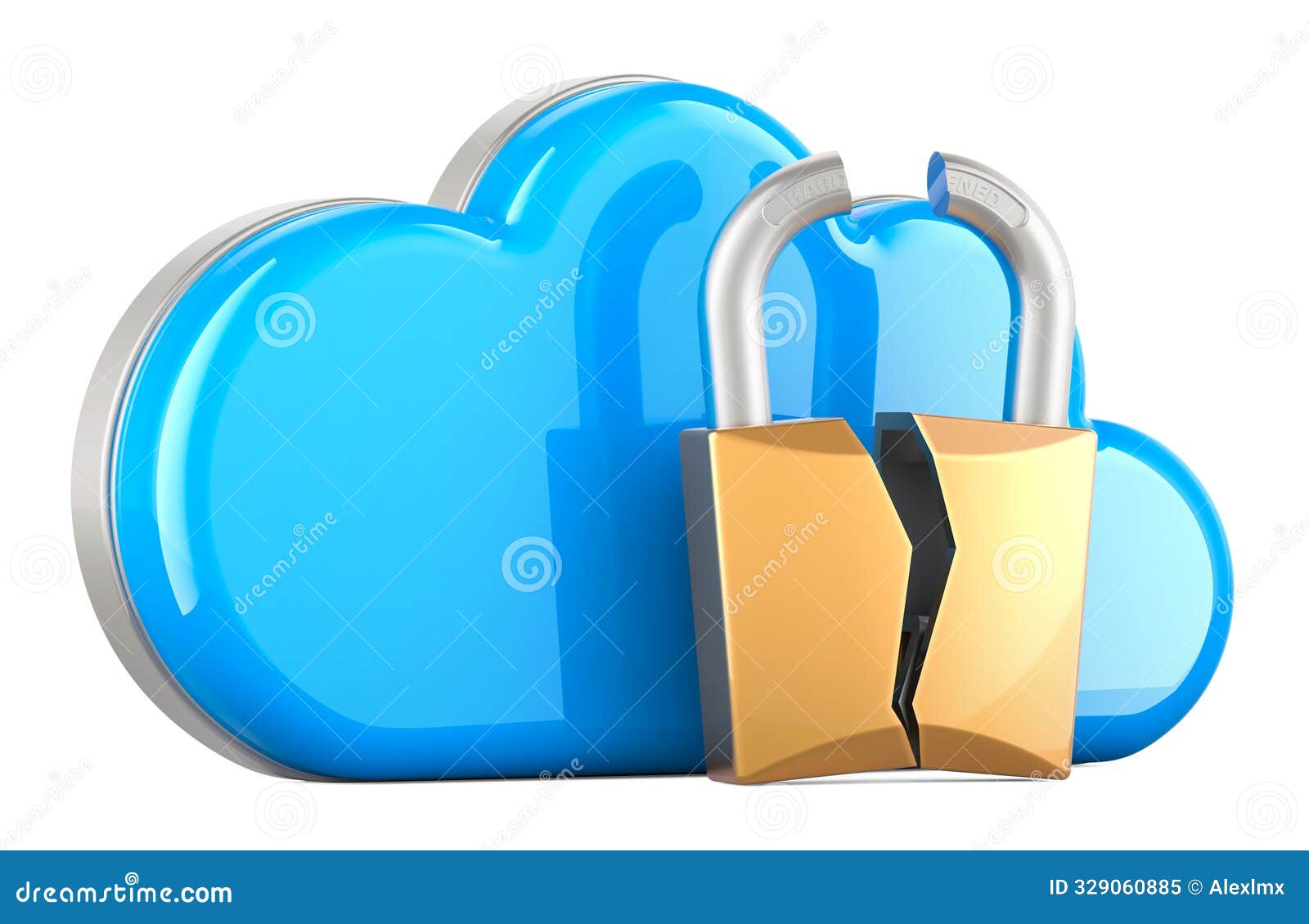 Hacking the Cloud, Concept. Computing Cloud with Broken Padlock, 3D ...