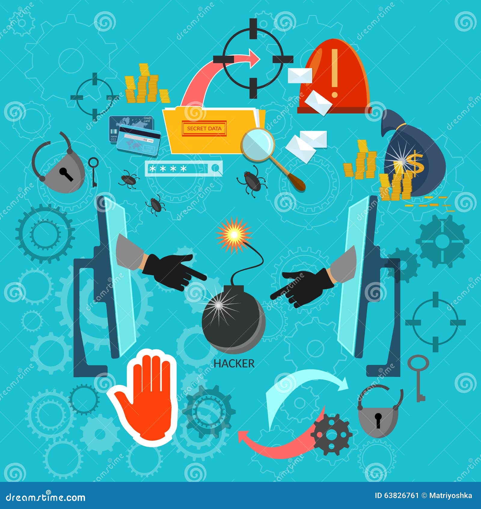 Hacking Concept, Protecting Data Computer Stock Vector - Illustration ... Hacking Concept, Protecting Data Computer Stock Vector - Illustration ...