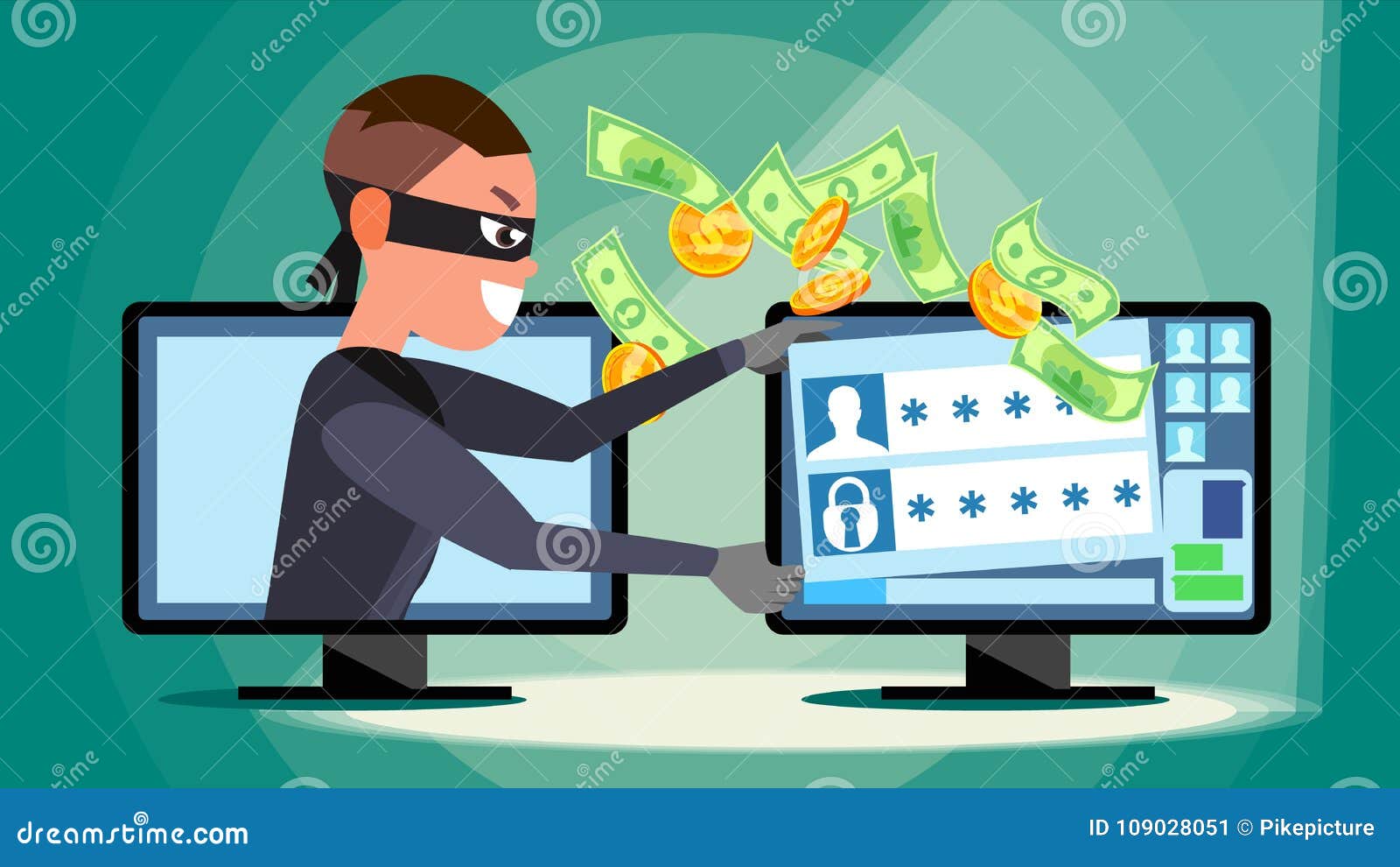 Hacking Concept Vector. Hacker Using Personal Computer Stealing Credit ...