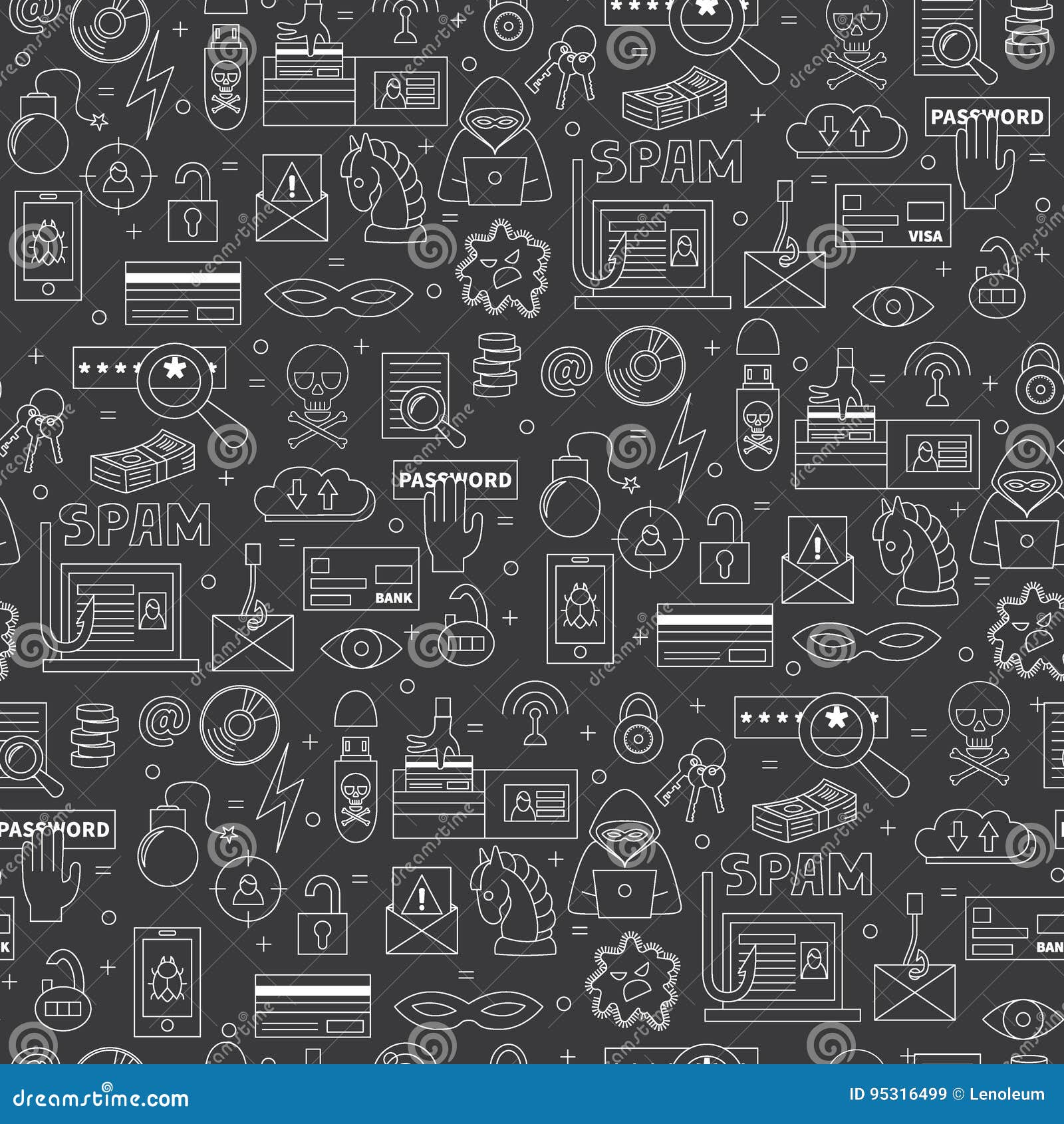 Hacking And Cyber Crimes Icons Vector Seamless Pattern Stock Vector