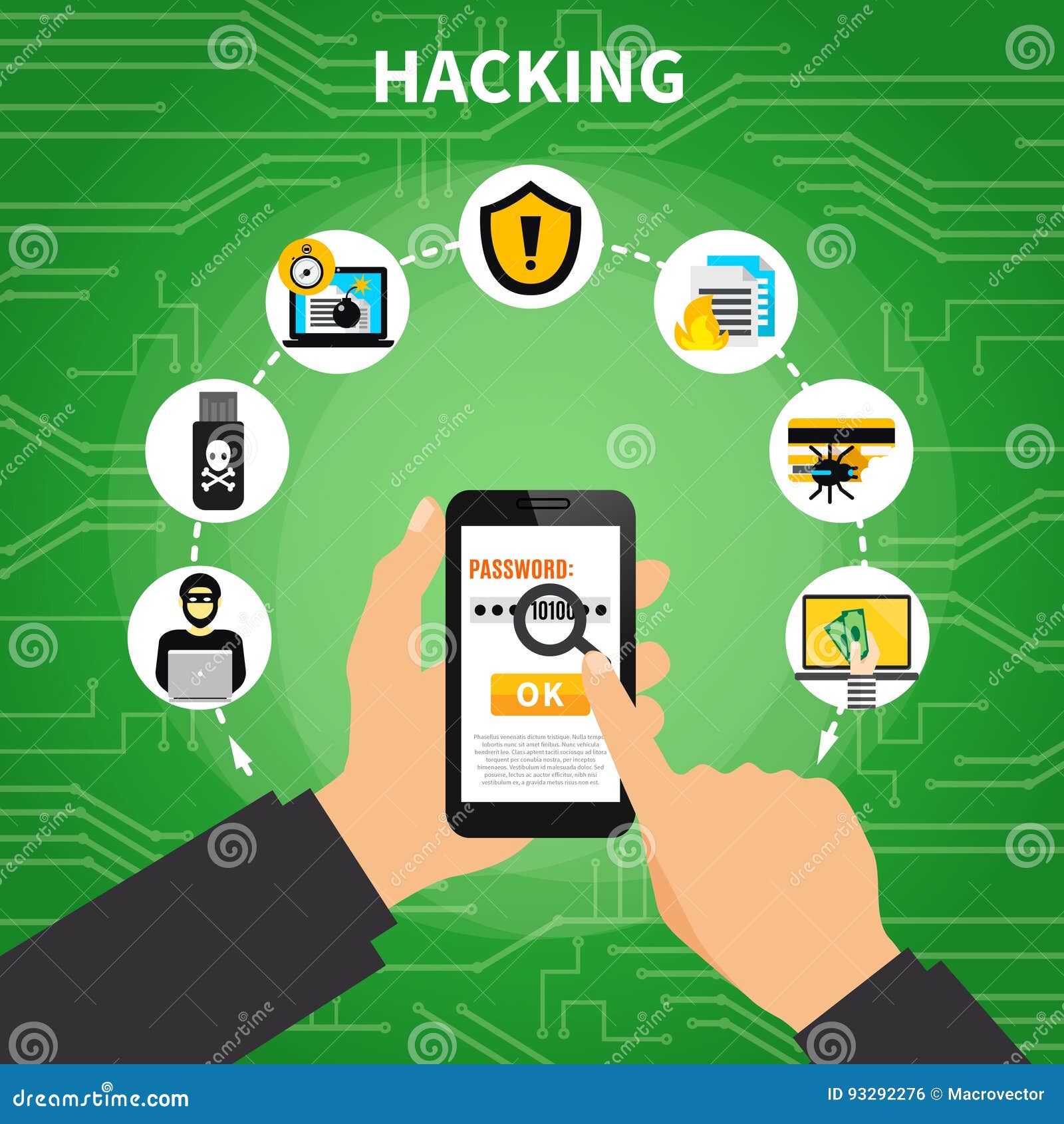 Hacking Design Composition stock vector. Illustration of crack - 93292276