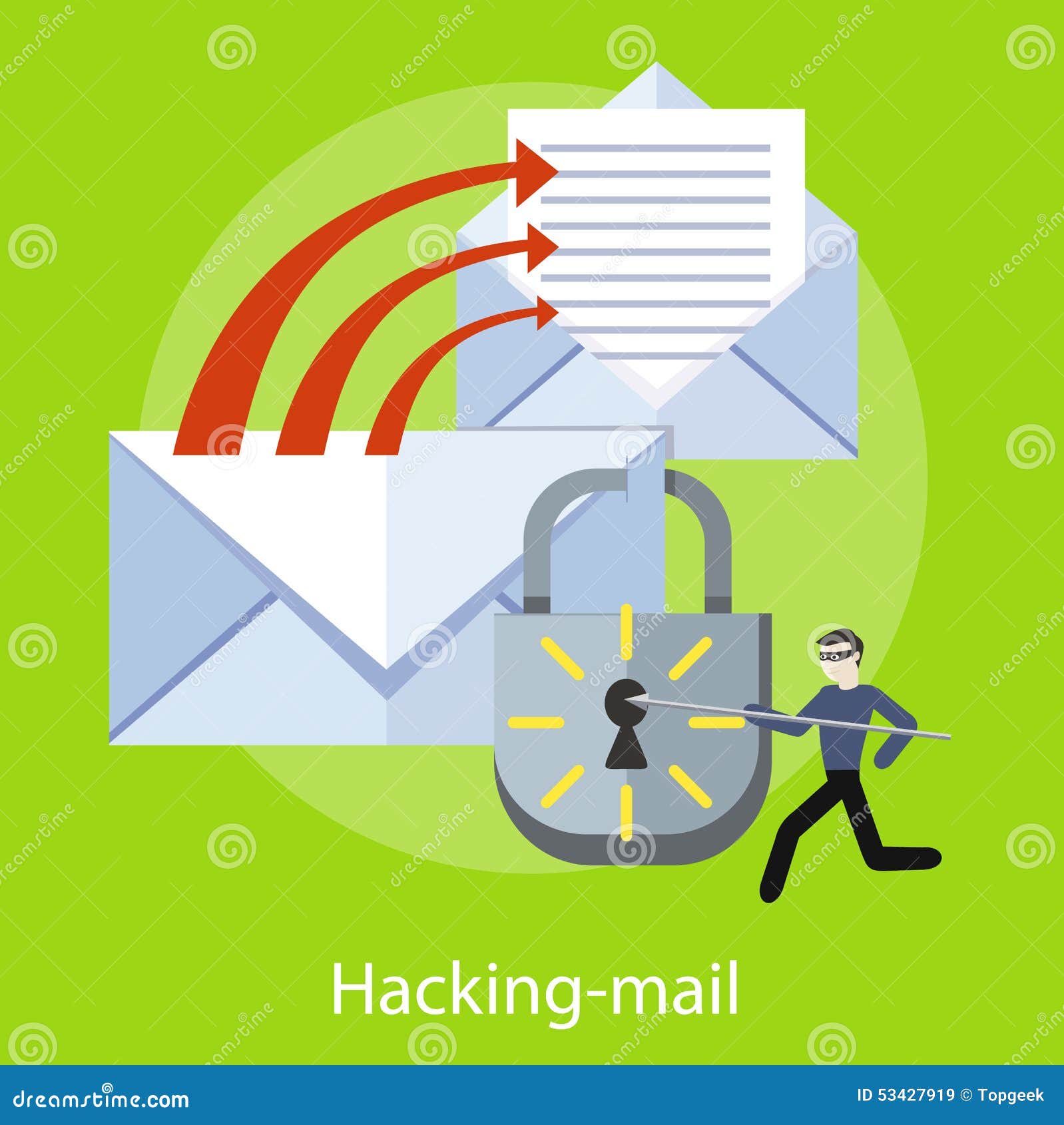 Hacking and e-mail spam stock vector. Illustration of network - 53427919