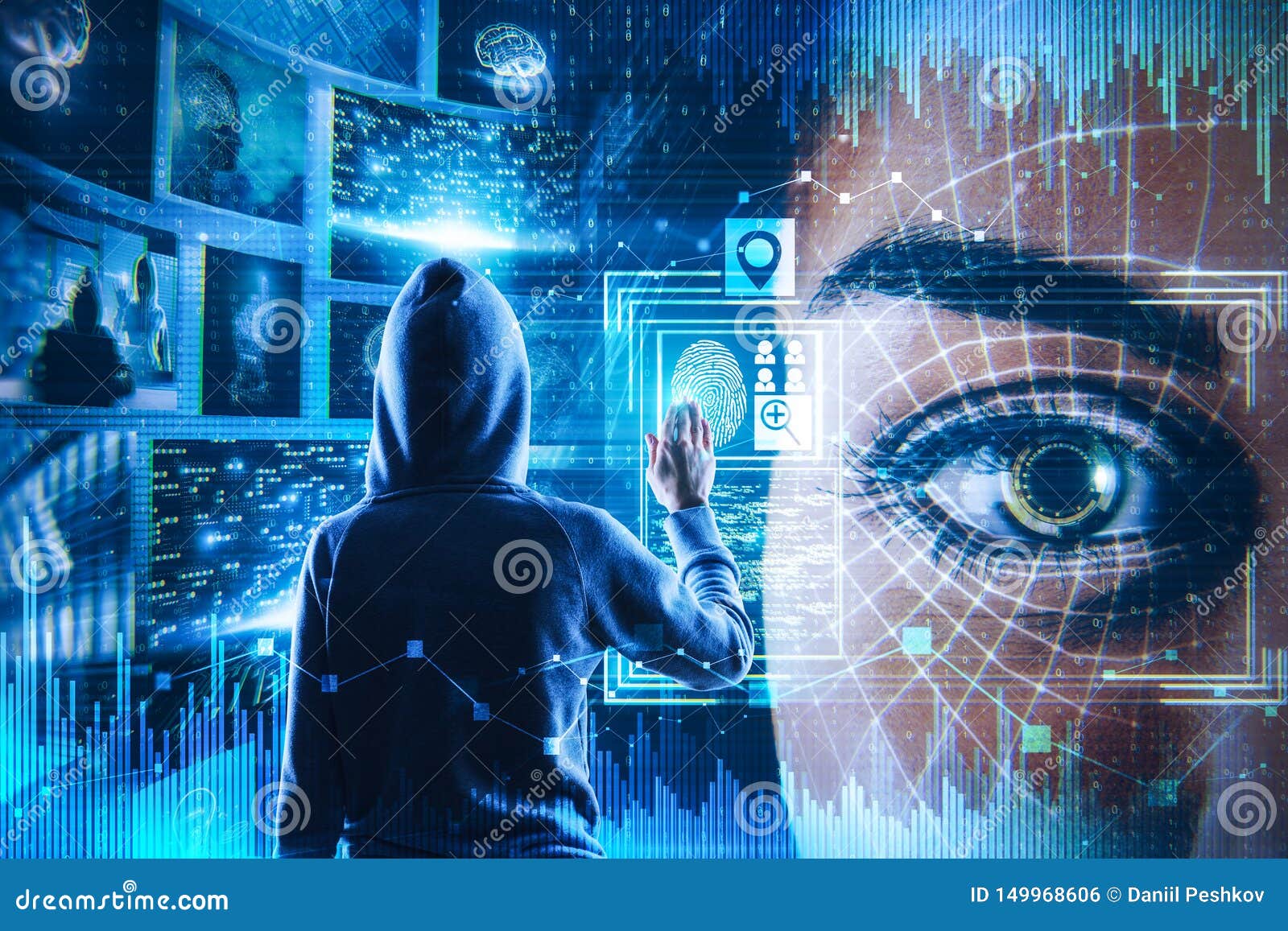 Hacking and Futuristic Concept Stock Photo - Image of back, looking ...