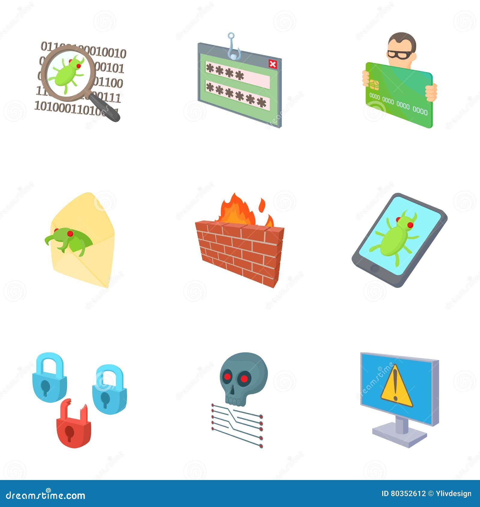 Hacking Icons Set, Cartoon Style Stock Vector - Illustration of credit ...